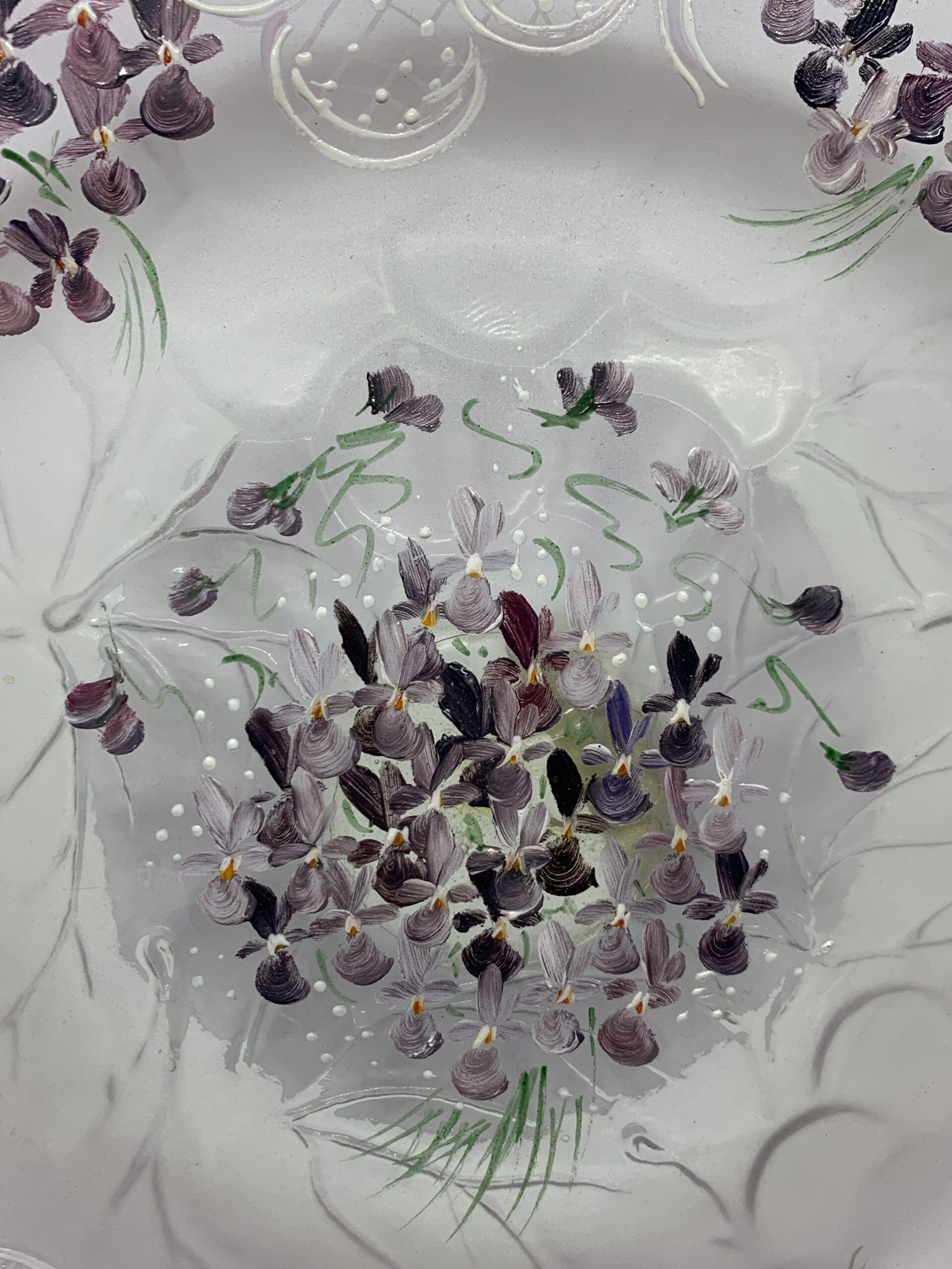 Heather Kiely Hand Painted Glass Footed Plate 30cm - Vintage Keepsakes