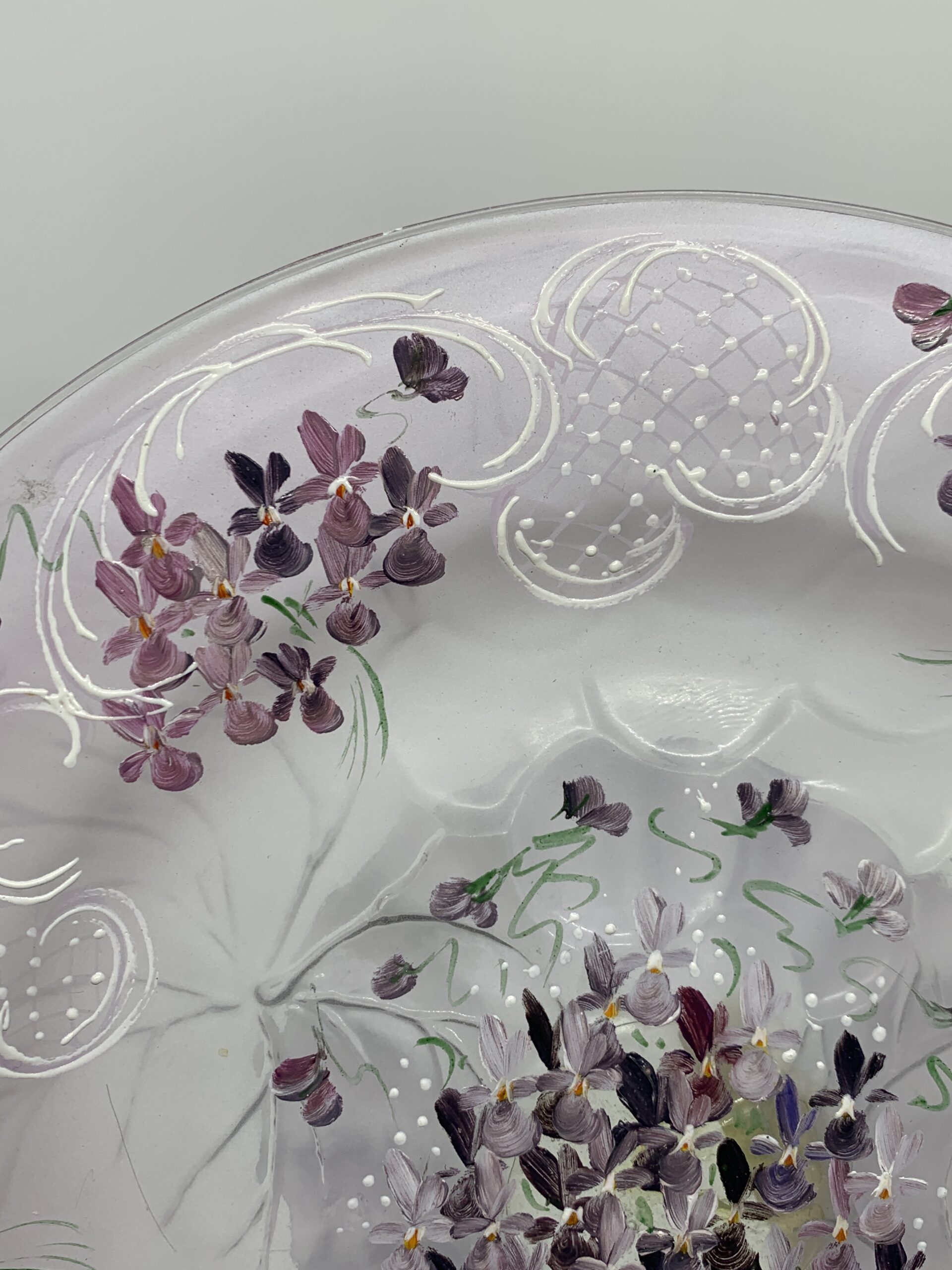 Heather Kiely Hand Painted Glass Footed Plate 30cm - Vintage Keepsakes