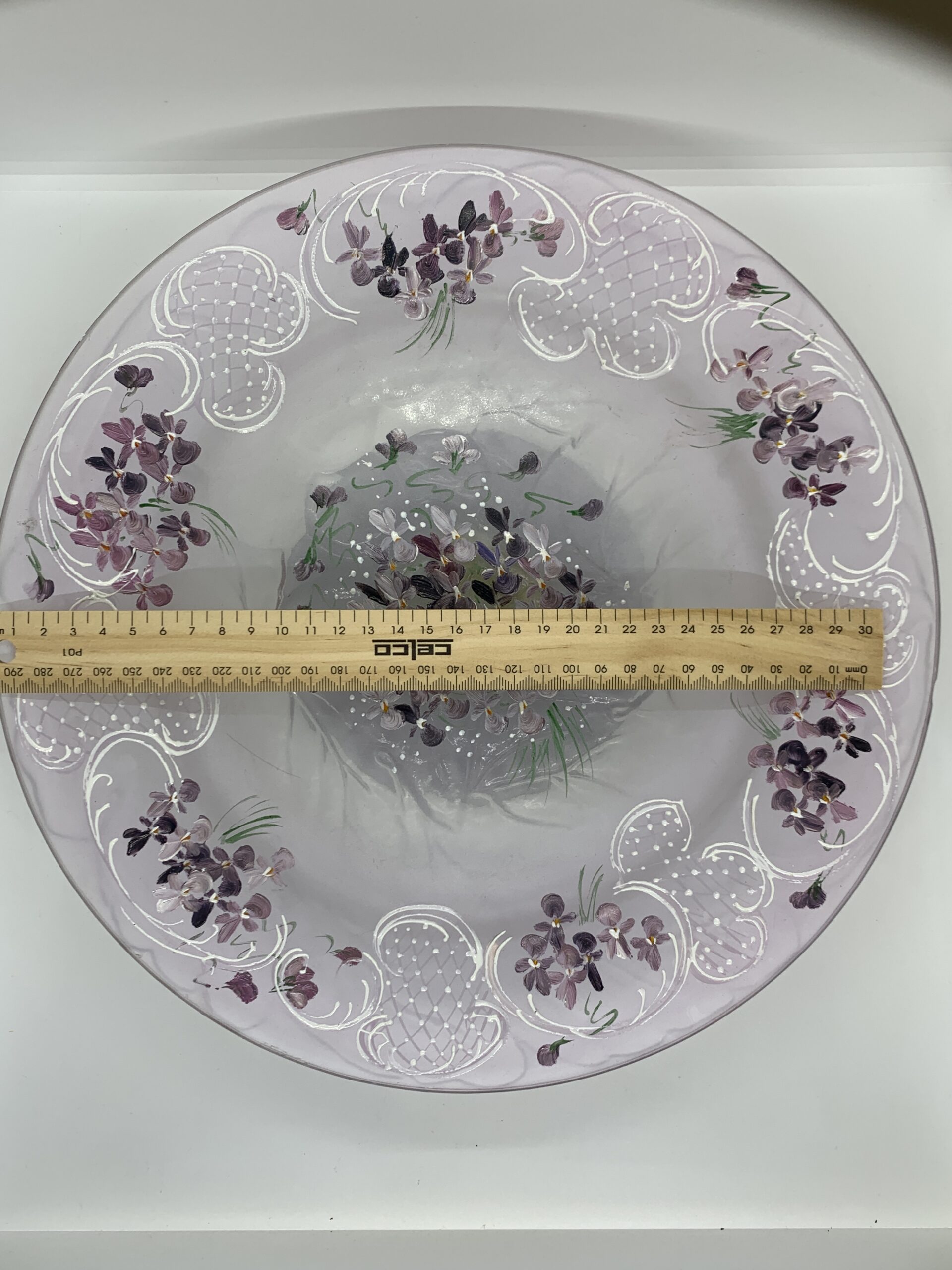 Heather Kiely Hand Painted Glass Footed Plate 30cm - Vintage Keepsakes