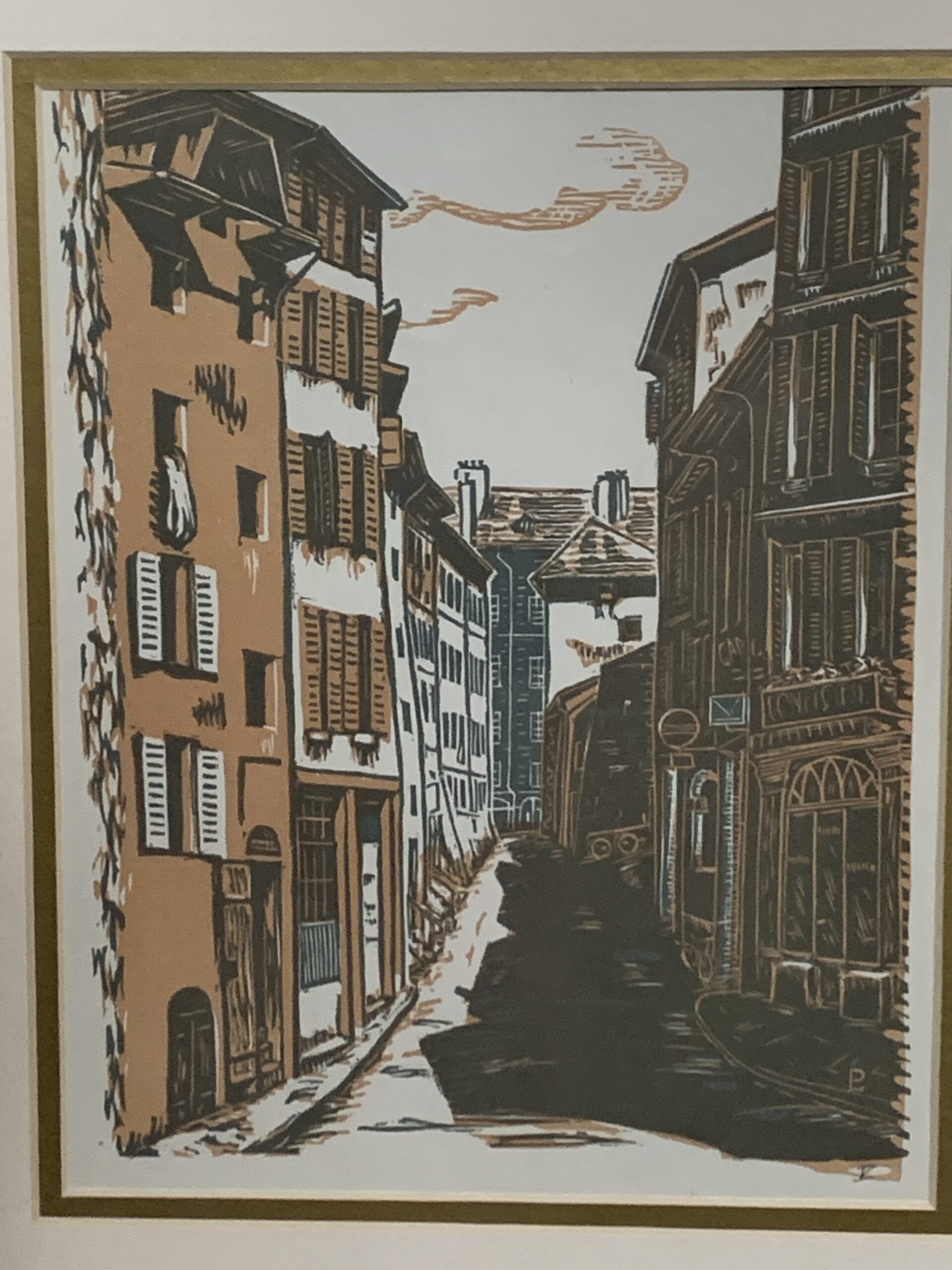 Street Scene Block Print 44x36cm - Vintage Keepsakes
