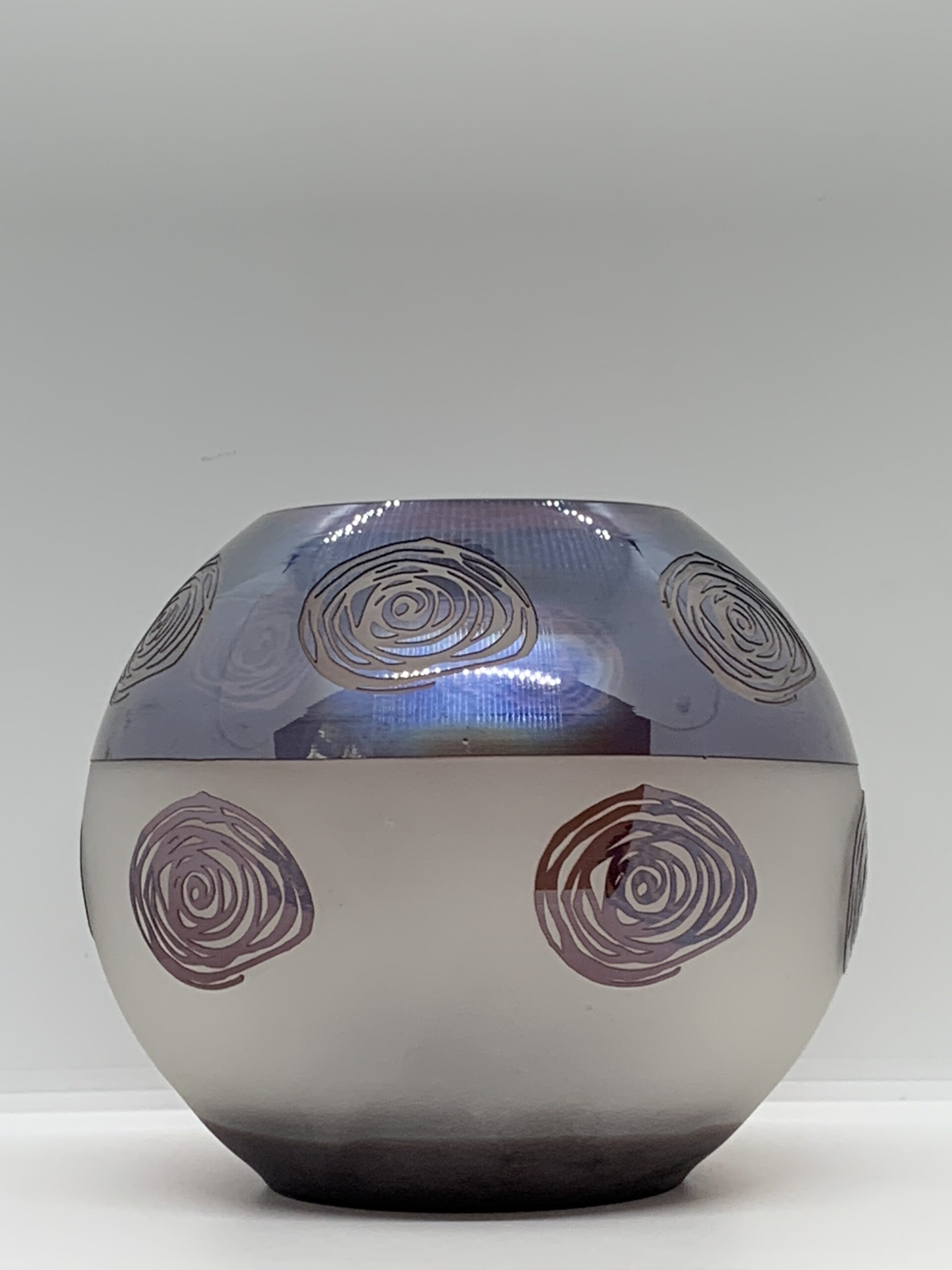 Orb Glass Vase with Etched Spiral Patterns 17cm - Vintage Keepsakes