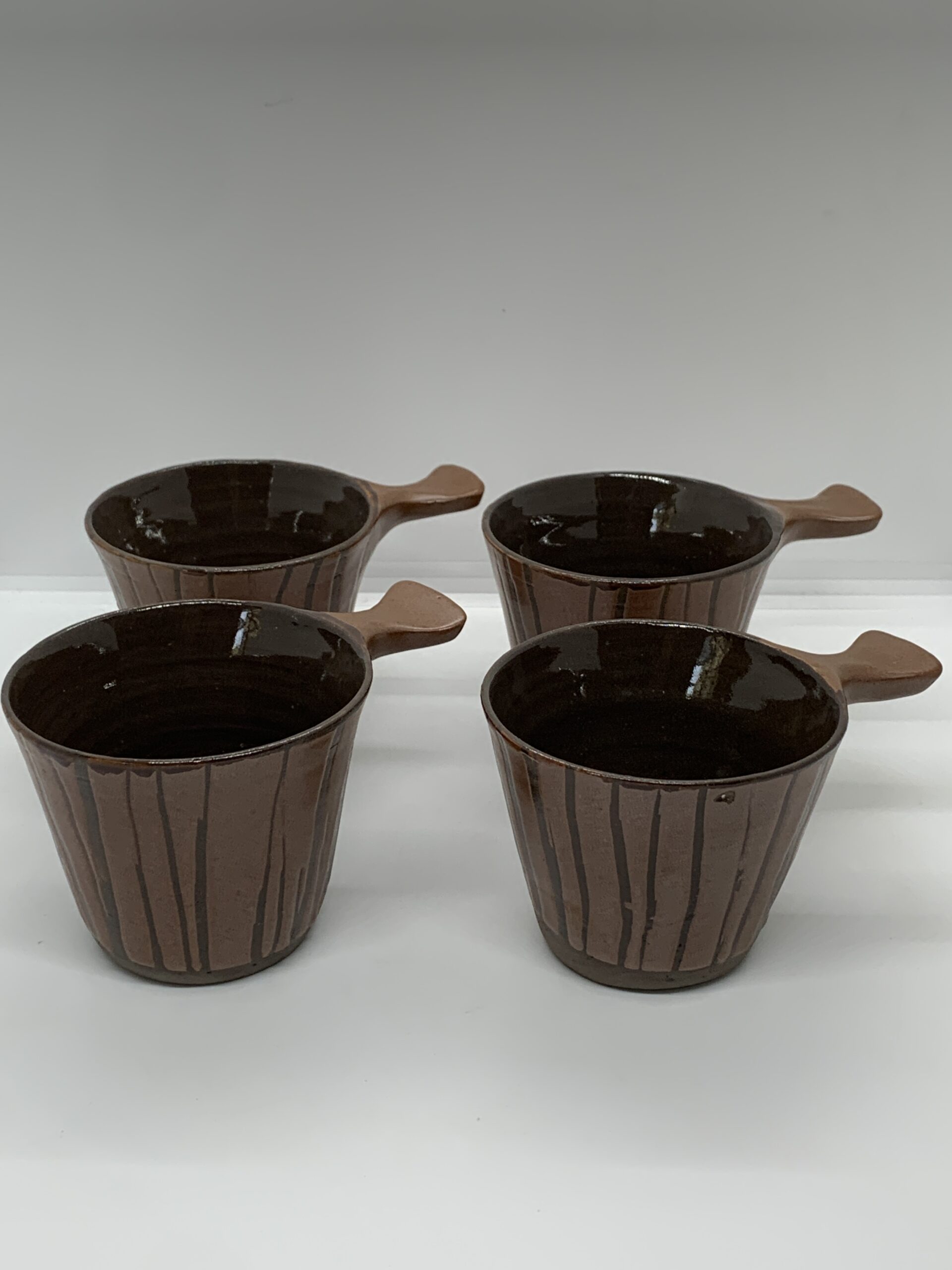Set of Four Tall Dyson Aust Brown Pottery Ramekins - Vintage Keepsakes