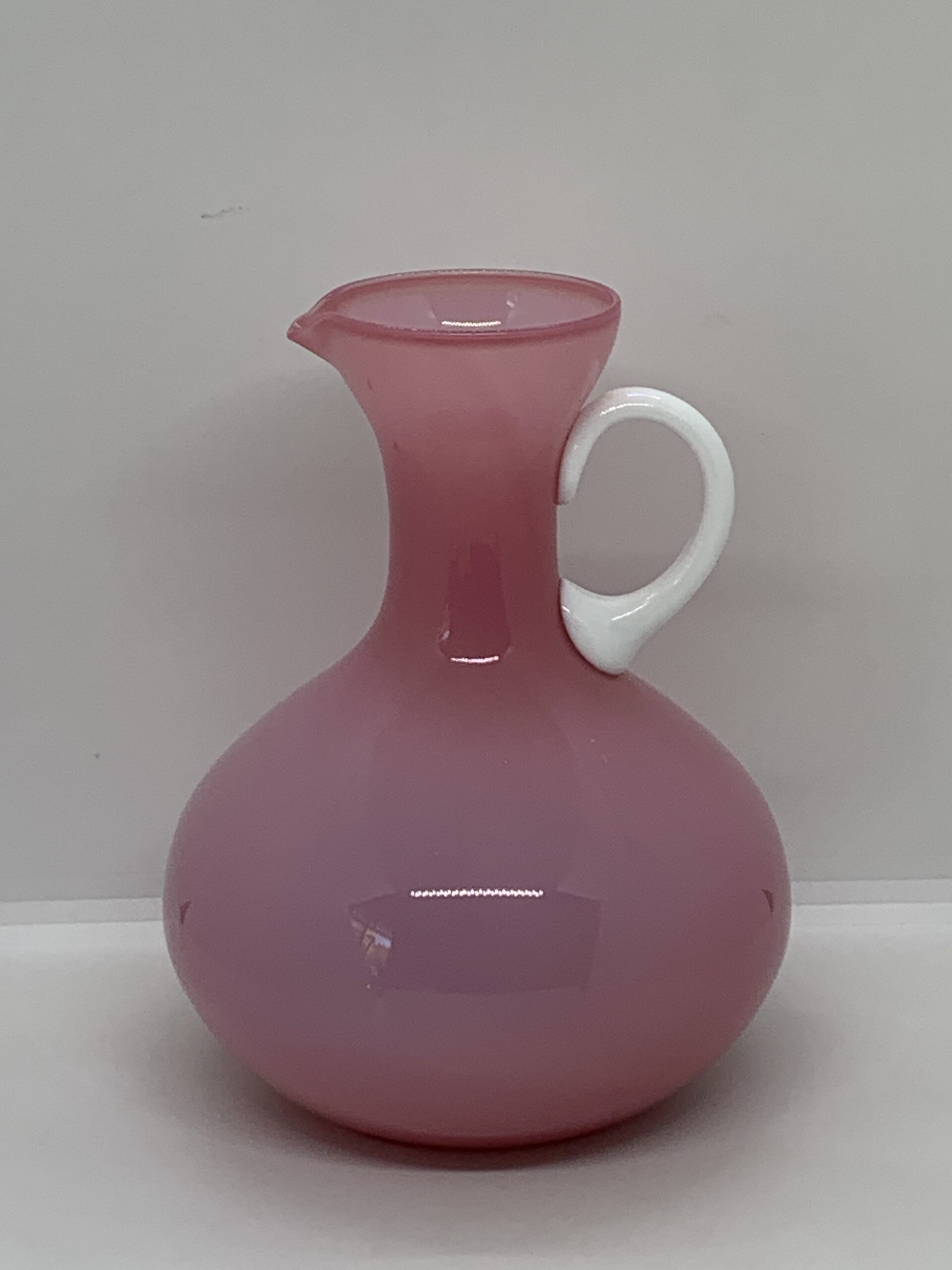 Pink Italian Glass Ewer with White Handle 18cm - Vintage Keepsakes