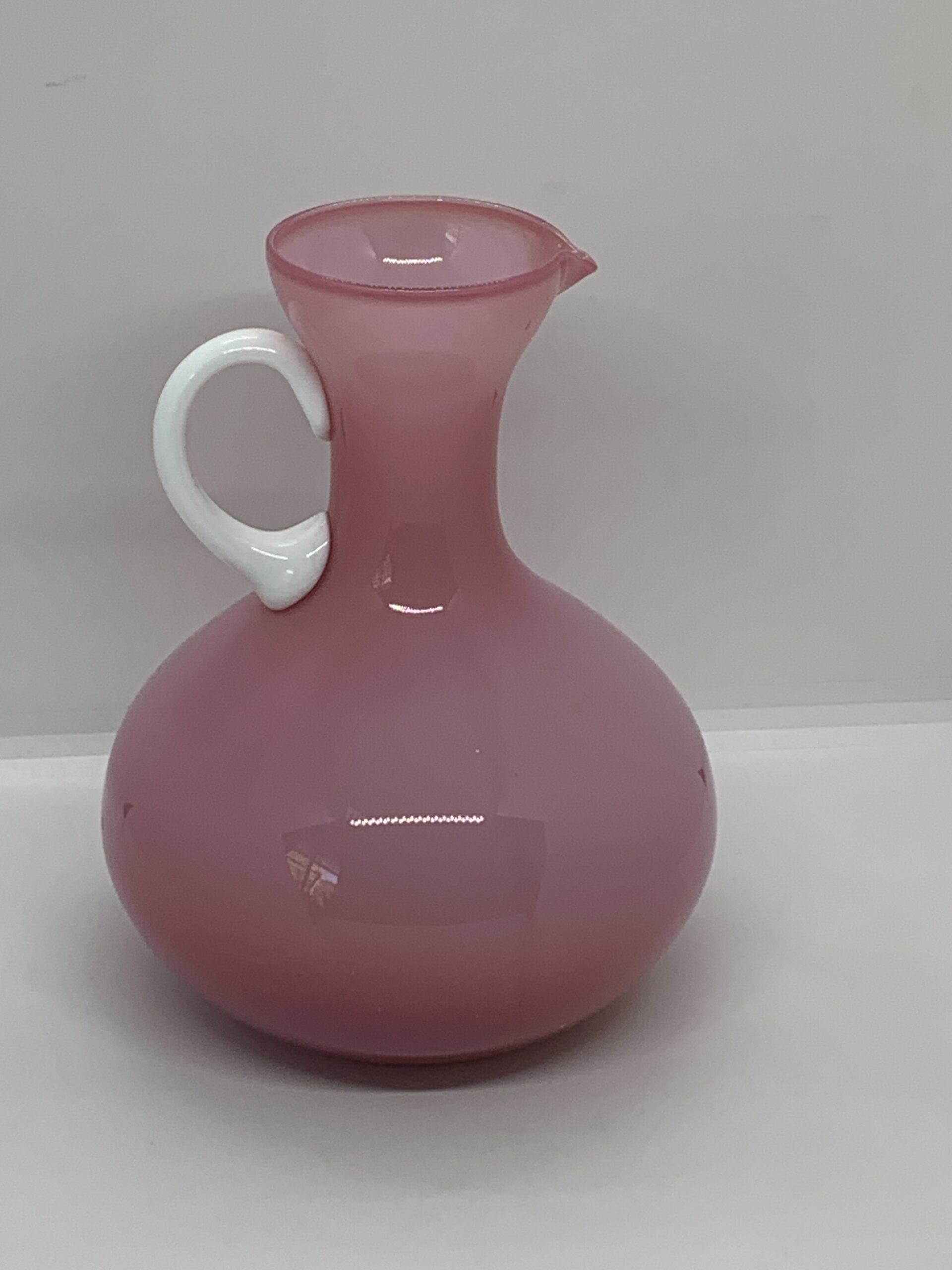 Pink Italian Glass Ewer with White Handle 18cm - Vintage Keepsakes