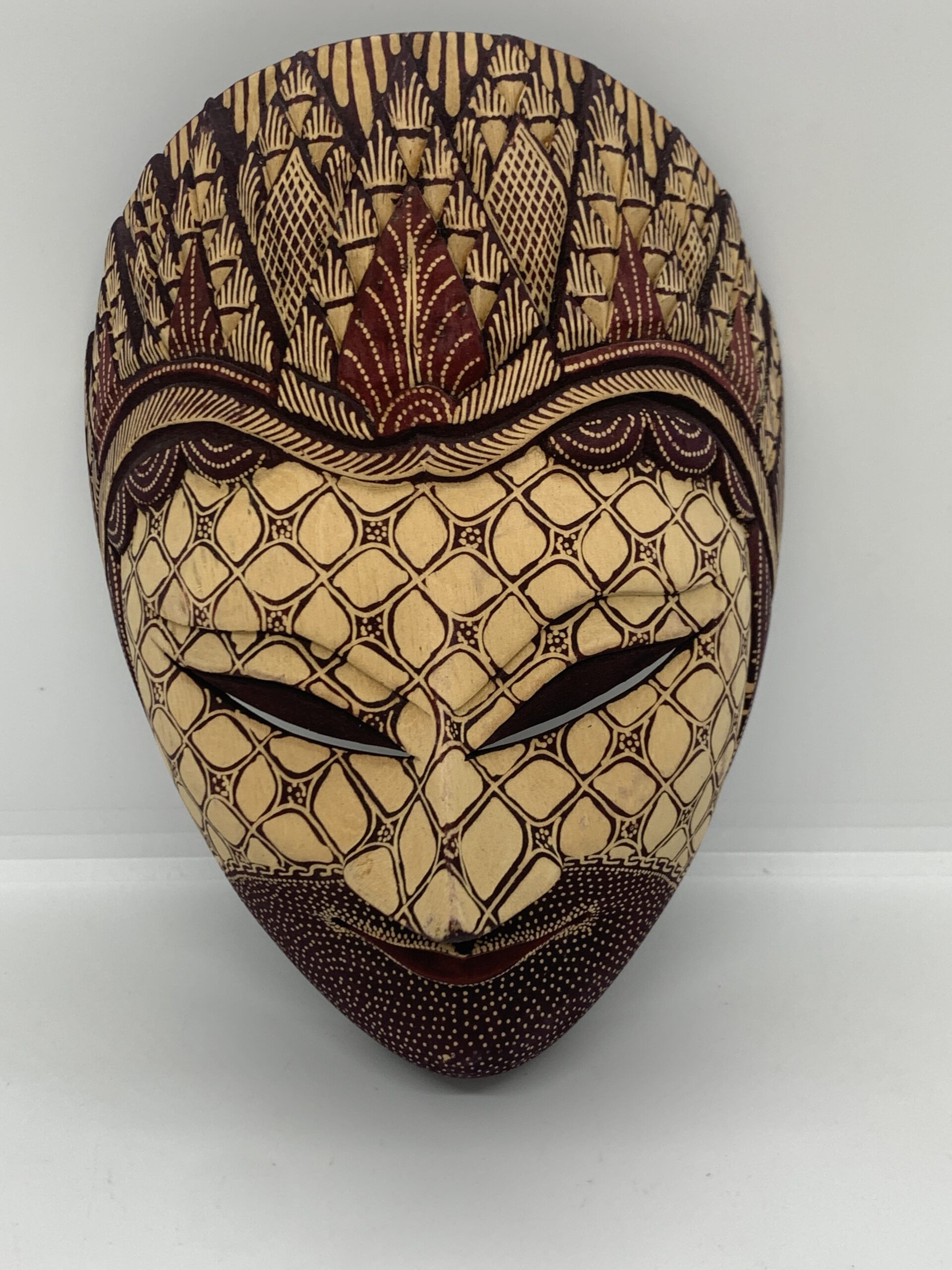 Batik Carved Wooden Face Mask (Cream color Face) 21cm - Vintage Keepsakes