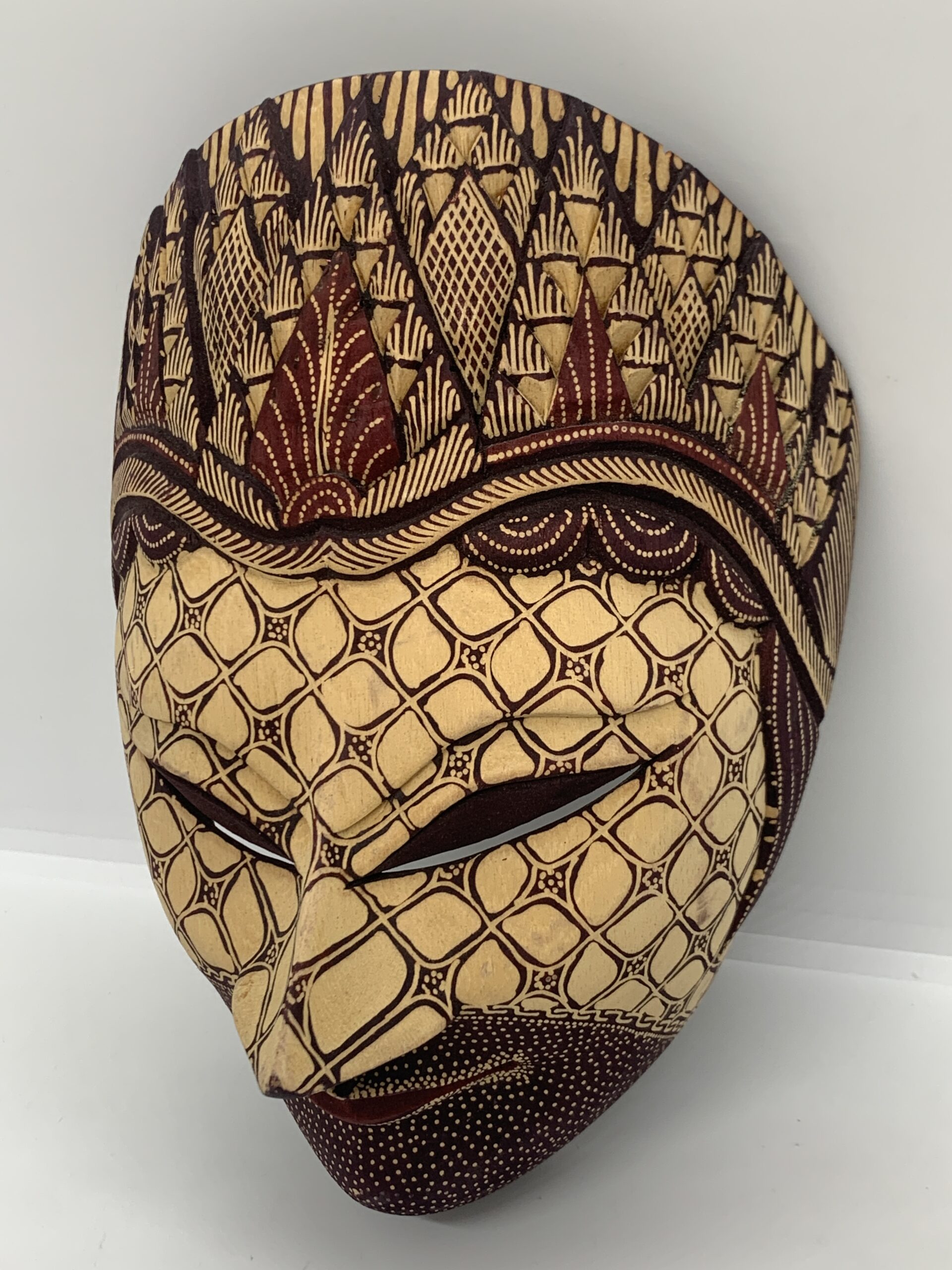 Batik Carved Wooden Face Mask (Cream color Face) 21cm - Vintage Keepsakes