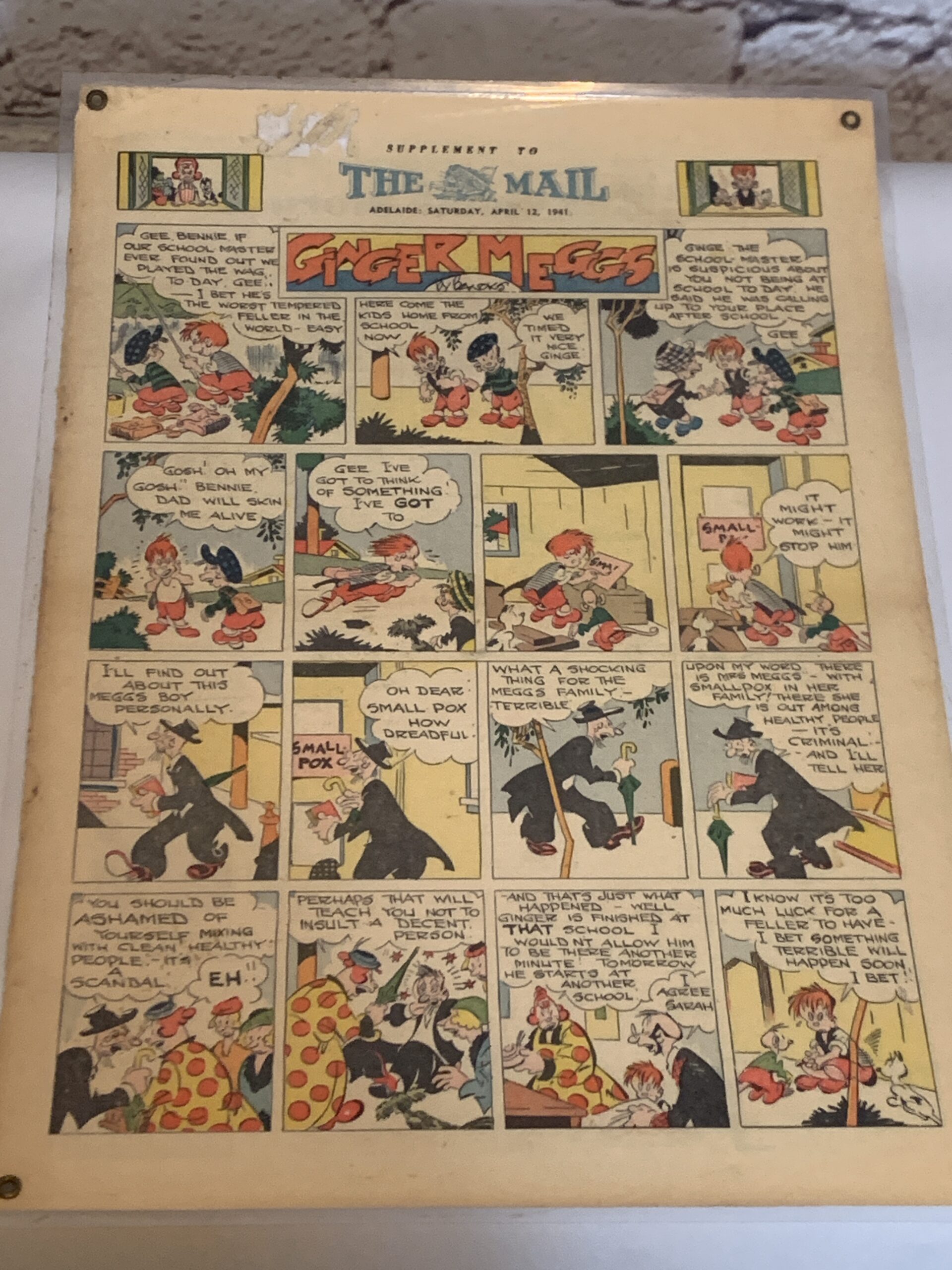 Laminated Ginger Meggs Cartoon - April 12 1941 (Supplement to The Mail ...