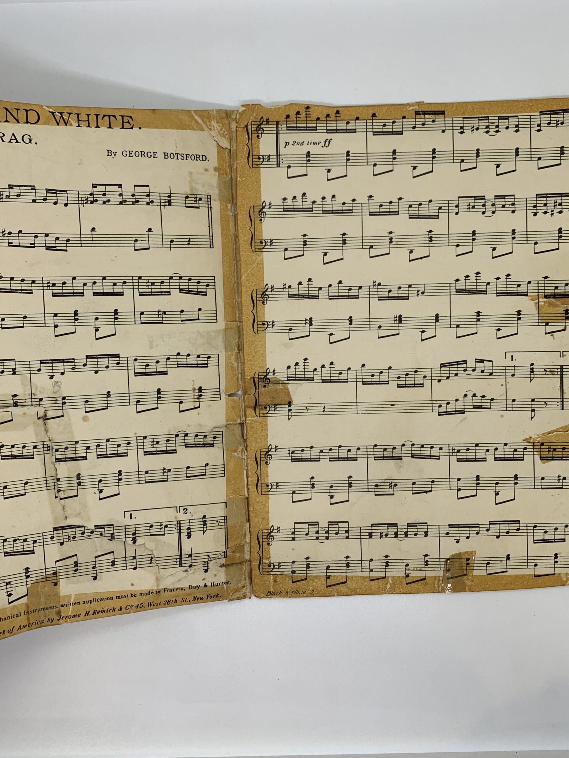 Black and White Rag Music Sheet by George Botsford AF - Vintage Keepsakes