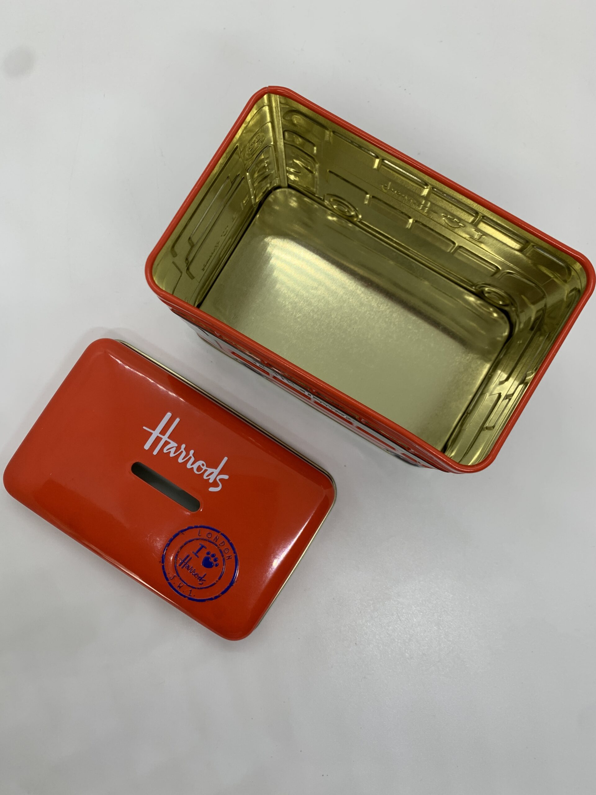 Harrods Double Decker Bus Money Box Tin 9cm high - Vintage Keepsakes