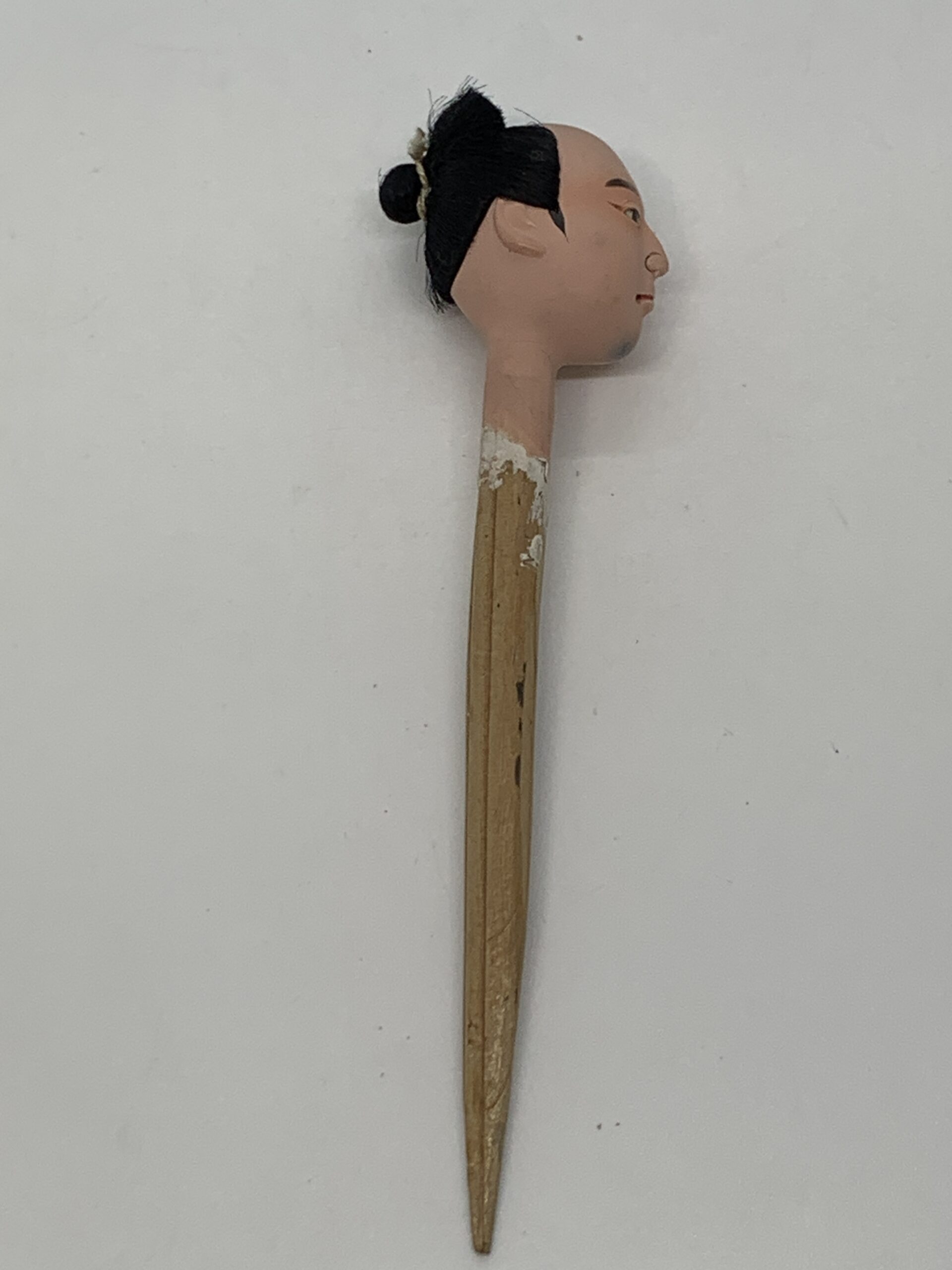 Japanese Folk Art Doll Head Marked (signed) on Stick 12cm (with stick ...