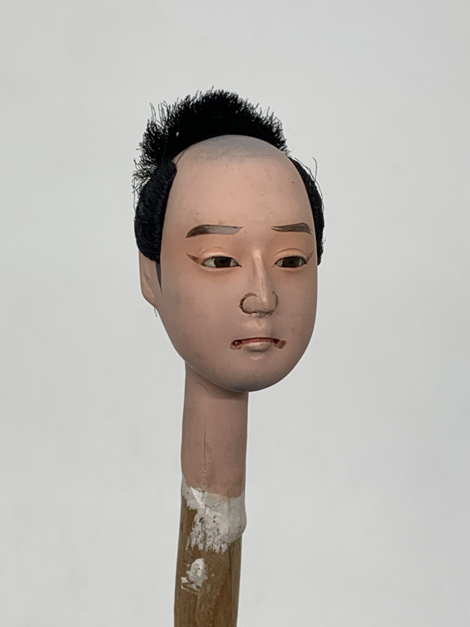 Japanese Folk Art Doll Head Marked (signed) on Stick 12cm (with stick ...