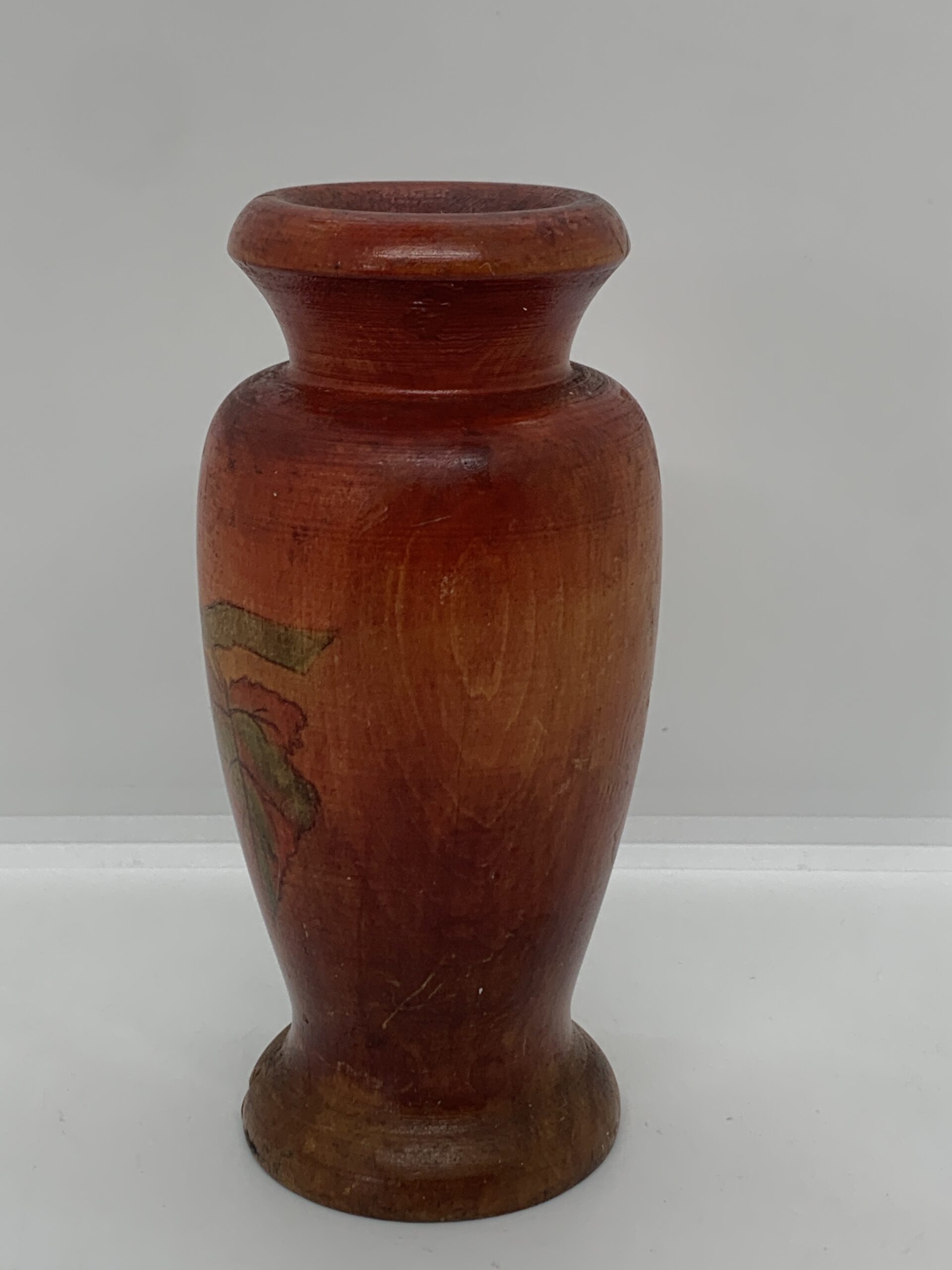 Pokerwork Vase with Grape and Vine Design 16cm - Vintage Keepsakes