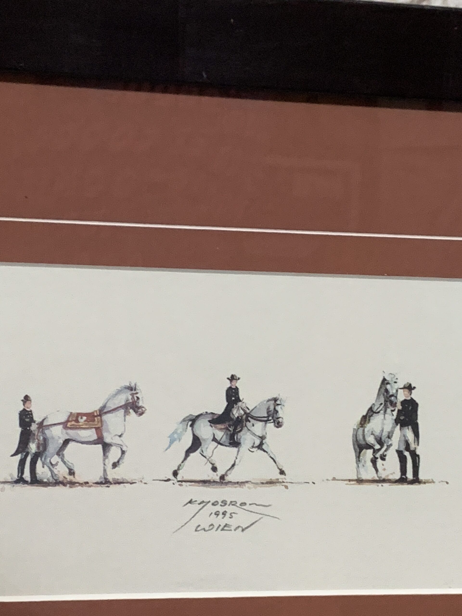 Khosrow Salehi 1995 Horses Artwork Study Print 30x69cm - Vintage Keepsakes