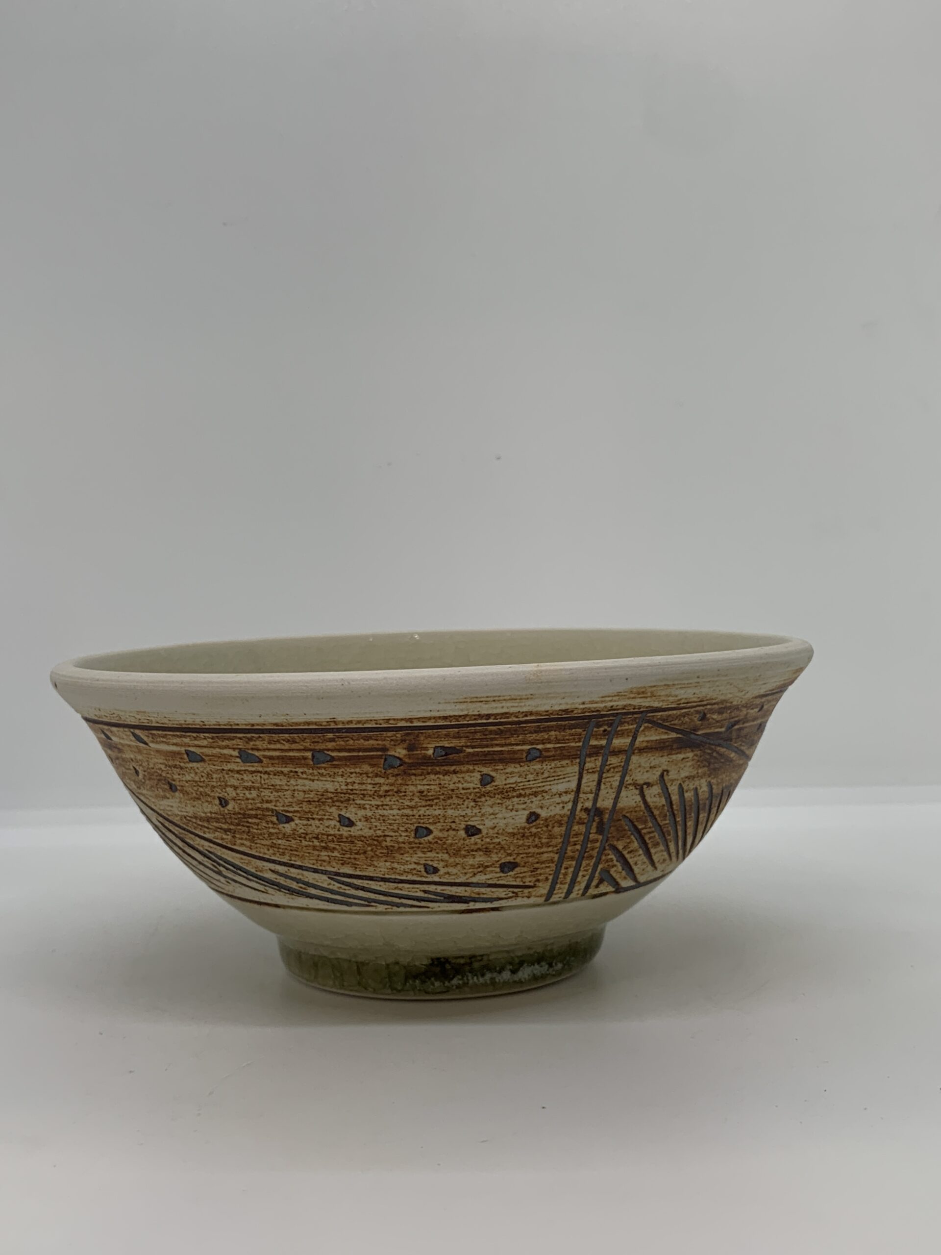 Patterned Pottery Bowl with Celadon on Interior marked Mitchem NT 15cm ...