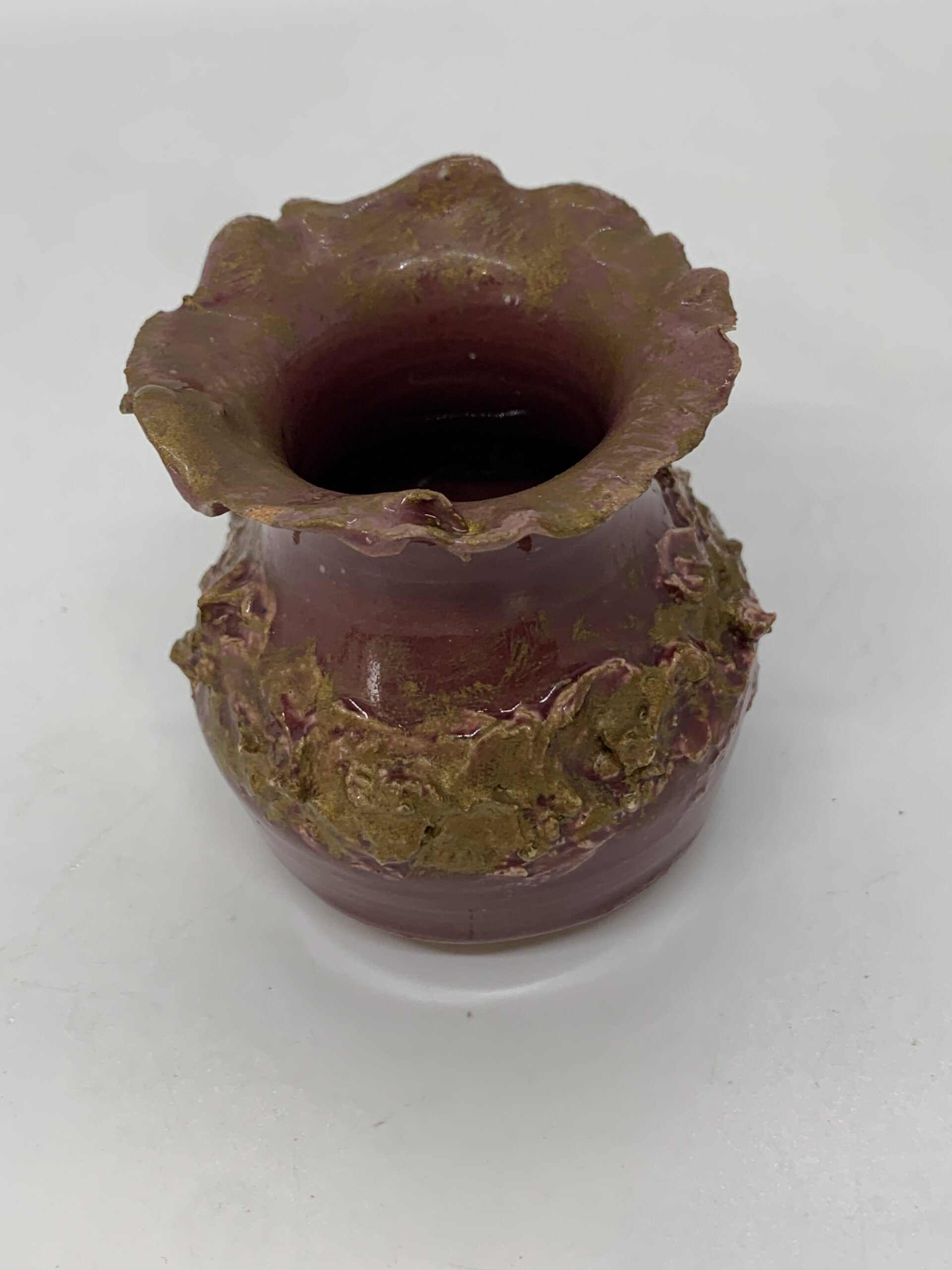 Burgundy Floral Frilled Rim Pottery Vase marked Stella 7cm - Vintage ...