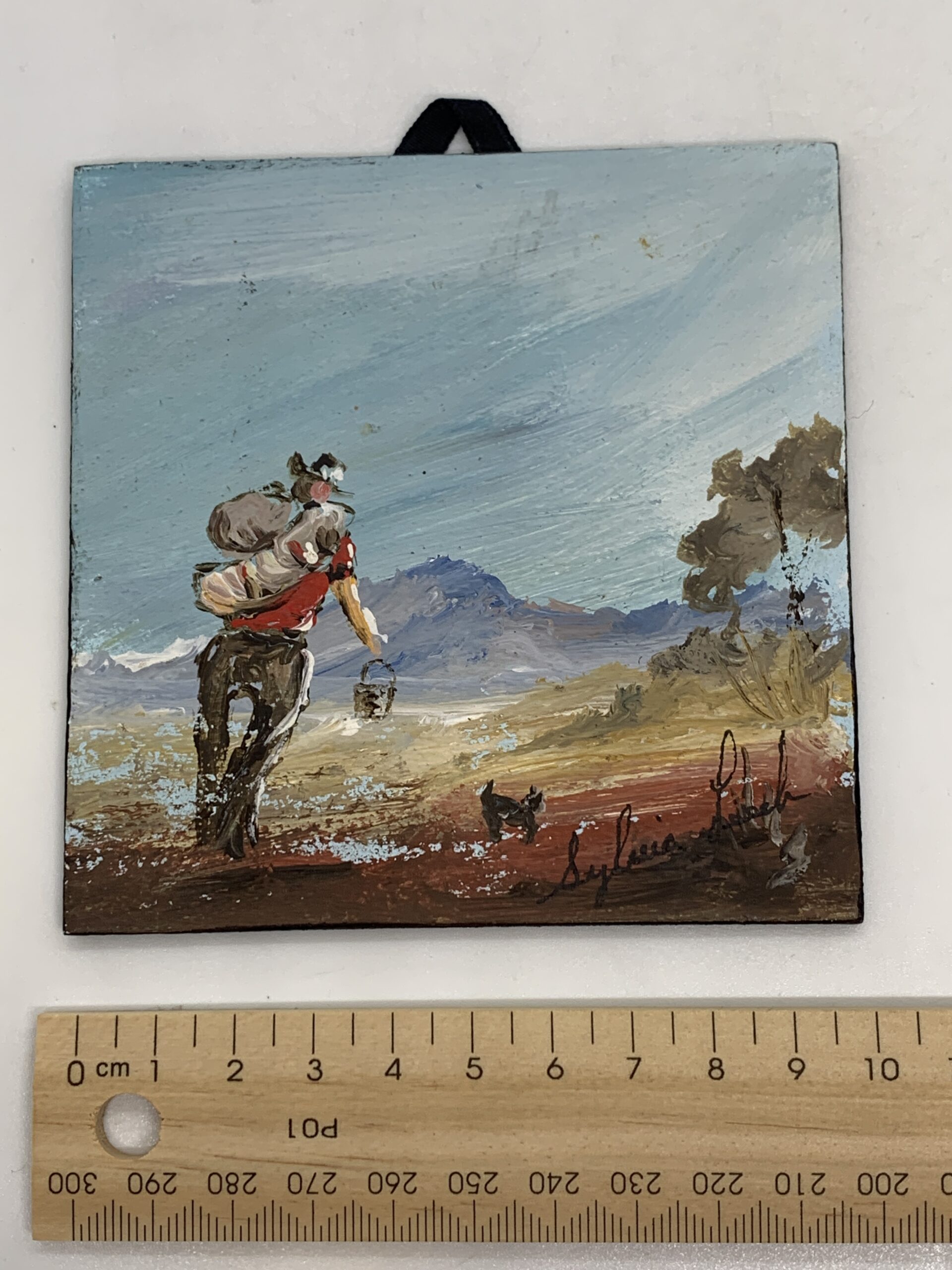 Sylvia Leech Small Square Oil Painting 10cm - Vintage Keepsakes