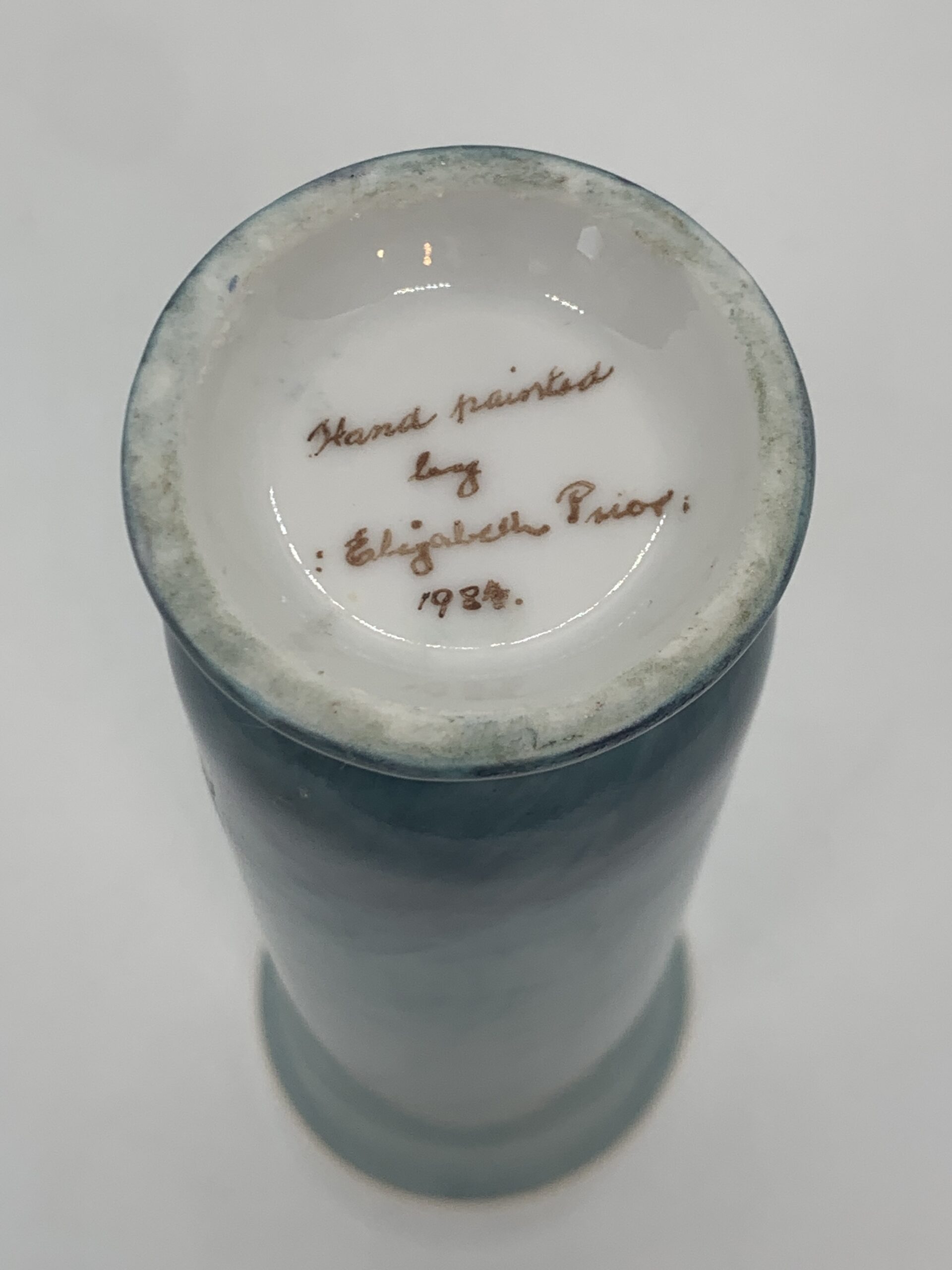 Hand Painted Vase by Elizabeth Prior (1984) on Pedesatl Base with Gilt ...