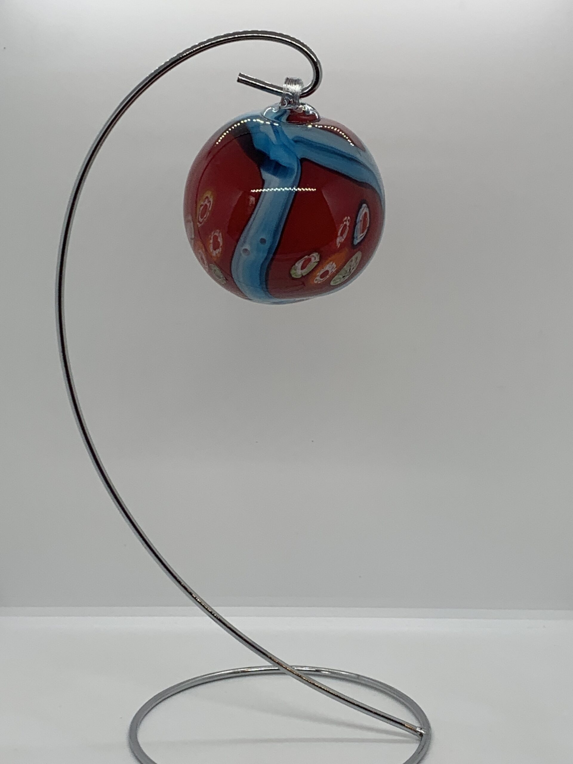 10cm Glass Bauble with Millefiori on Stand 38cm high - Vintage Keepsakes