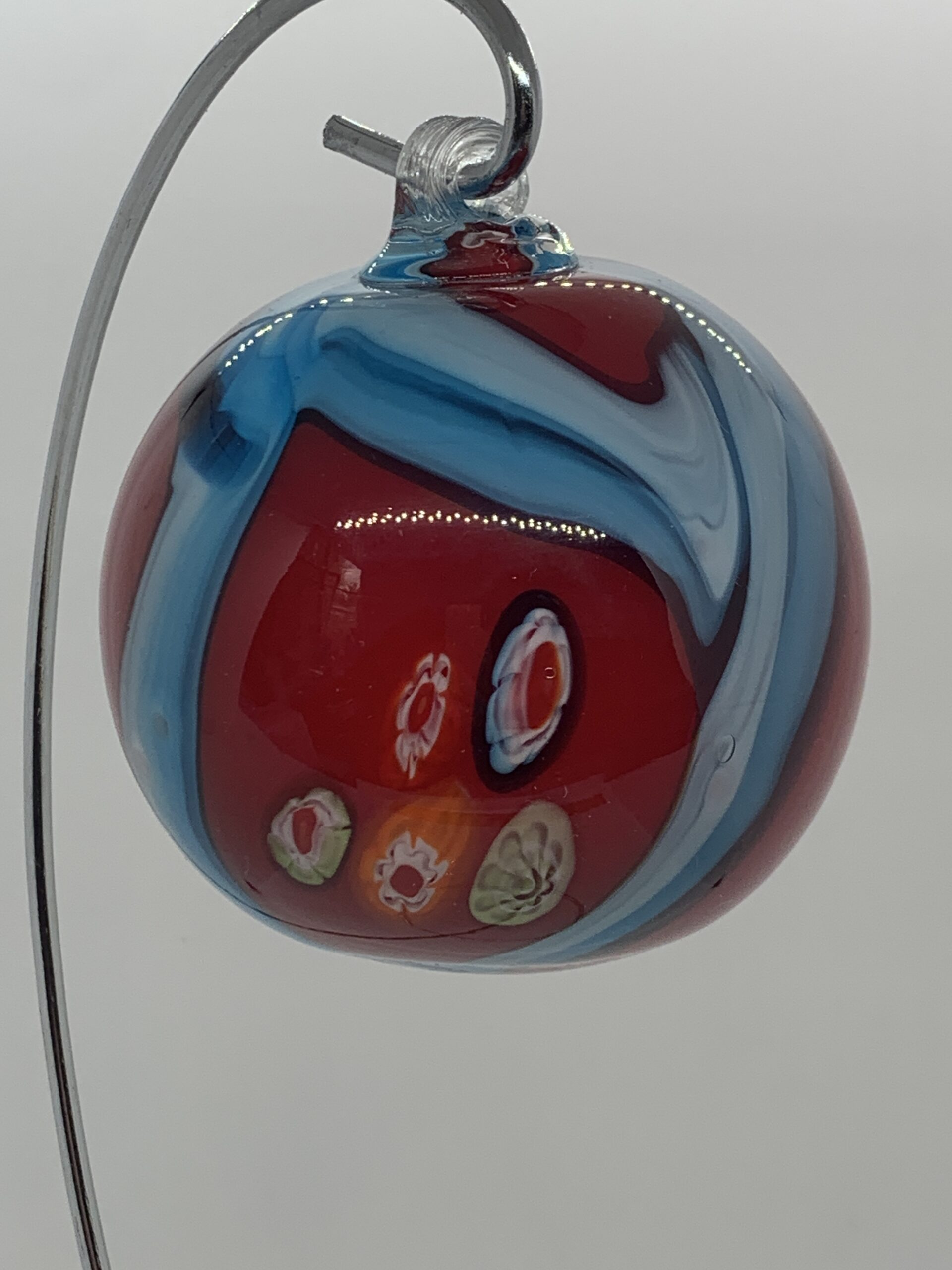 10cm Glass Bauble with Millefiori on Stand 38cm high - Vintage Keepsakes