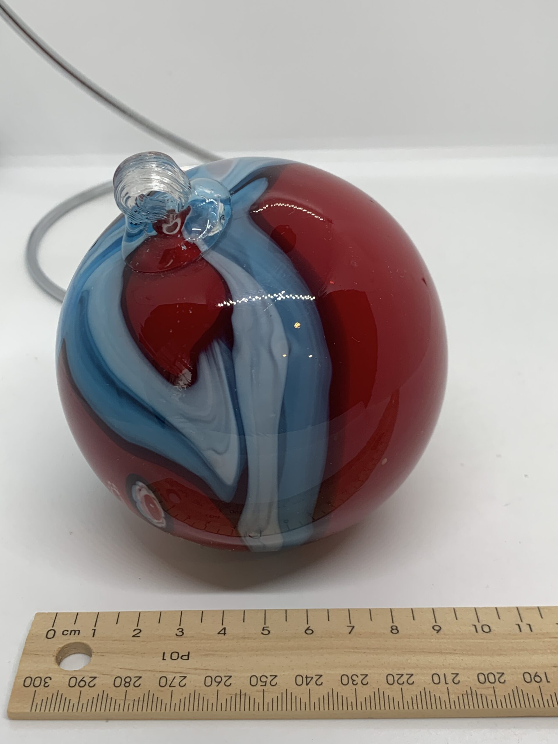 10cm Glass Bauble with Millefiori on Stand 38cm high - Vintage Keepsakes