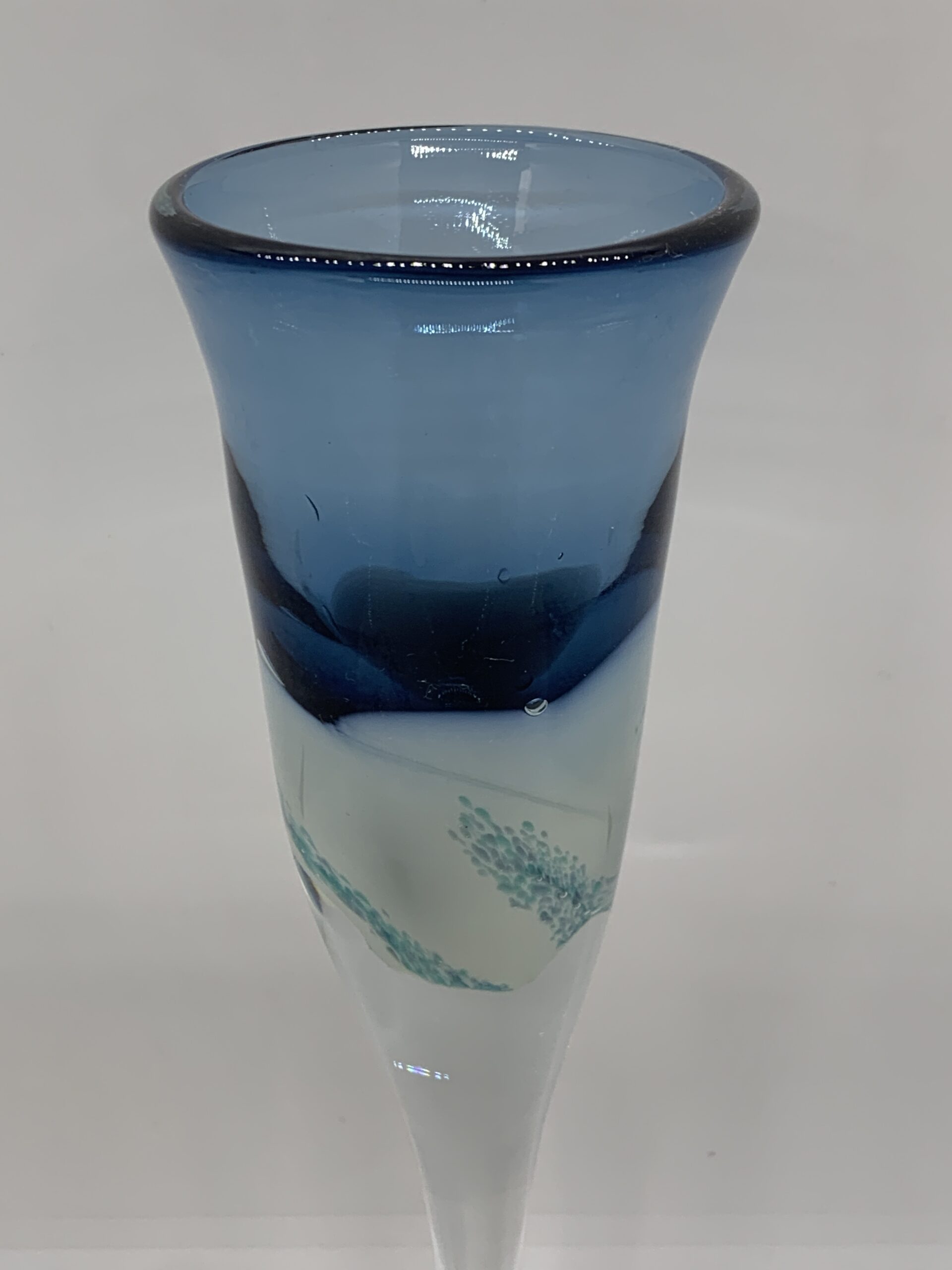 Hand Blown Studio Art Glass Blue Flute 23cm - Vintage Keepsakes
