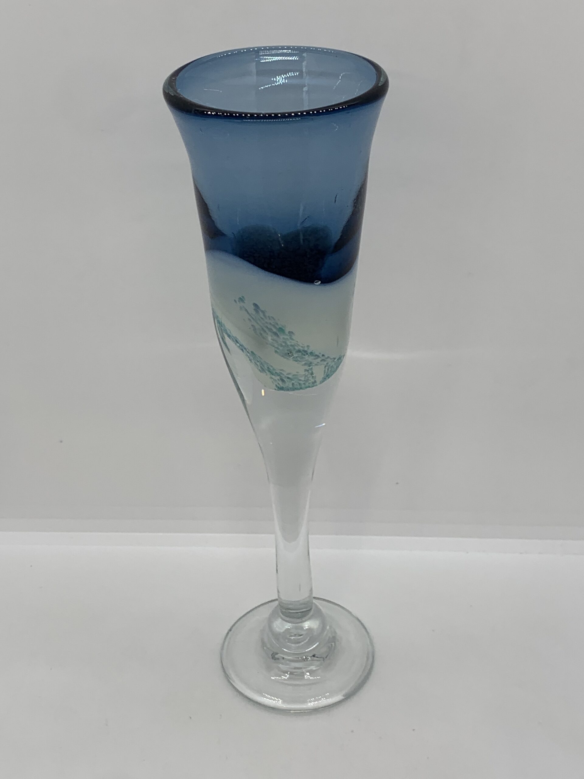 Hand Blown Studio Art Glass Blue Flute 23cm - Vintage Keepsakes