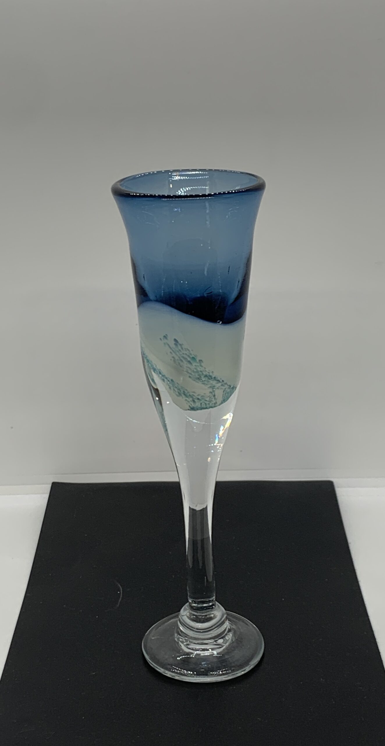 Hand Blown Studio Art Glass Blue Flute 23cm - Vintage Keepsakes