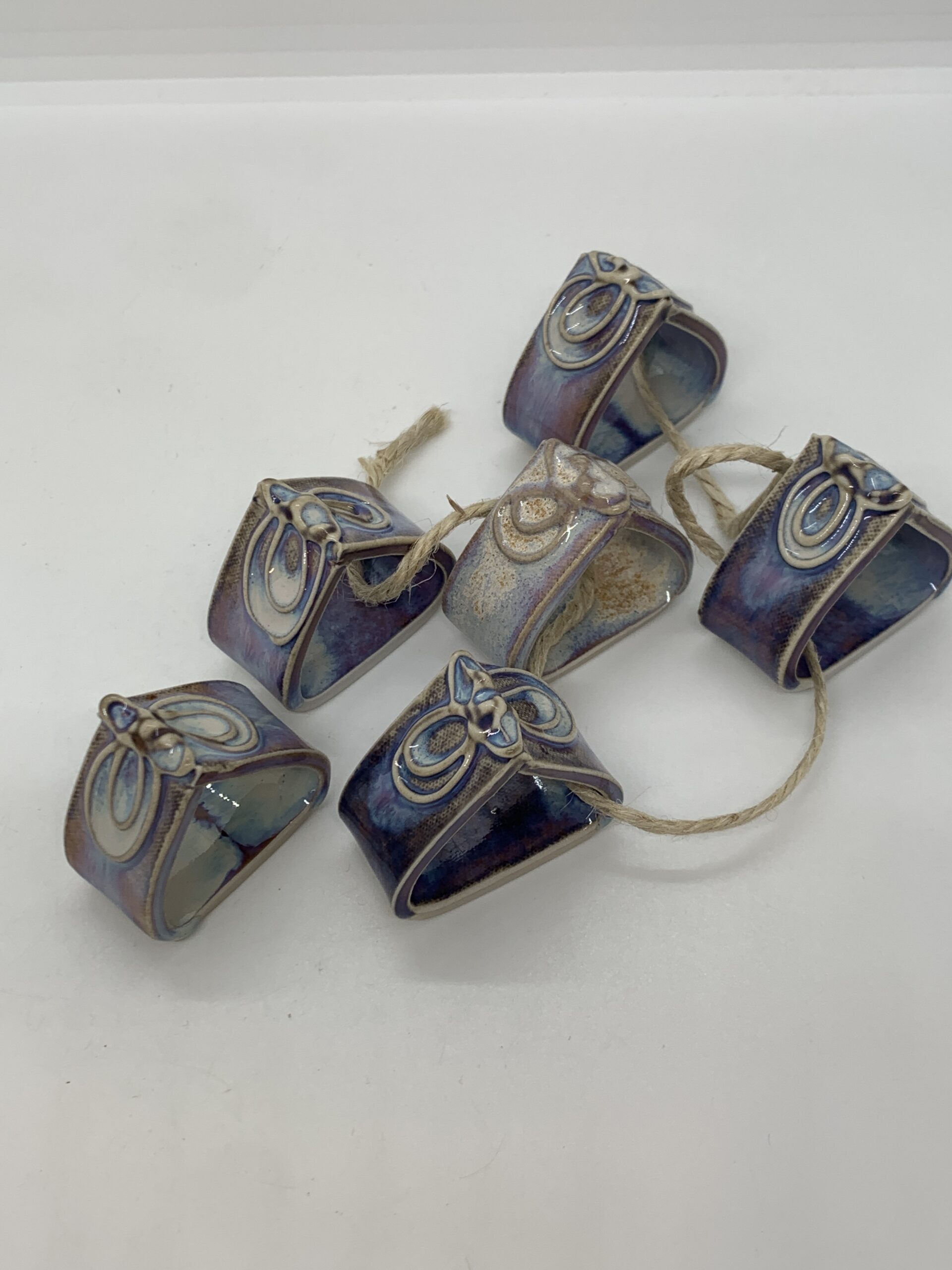 Set of Six Pottery Napkin Rings 5cm high - Vintage Keepsakes