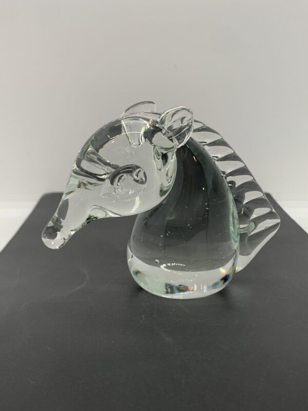 Vintage Clear Glass Horse Head Paperweight 9cm - Vintage Keepsakes