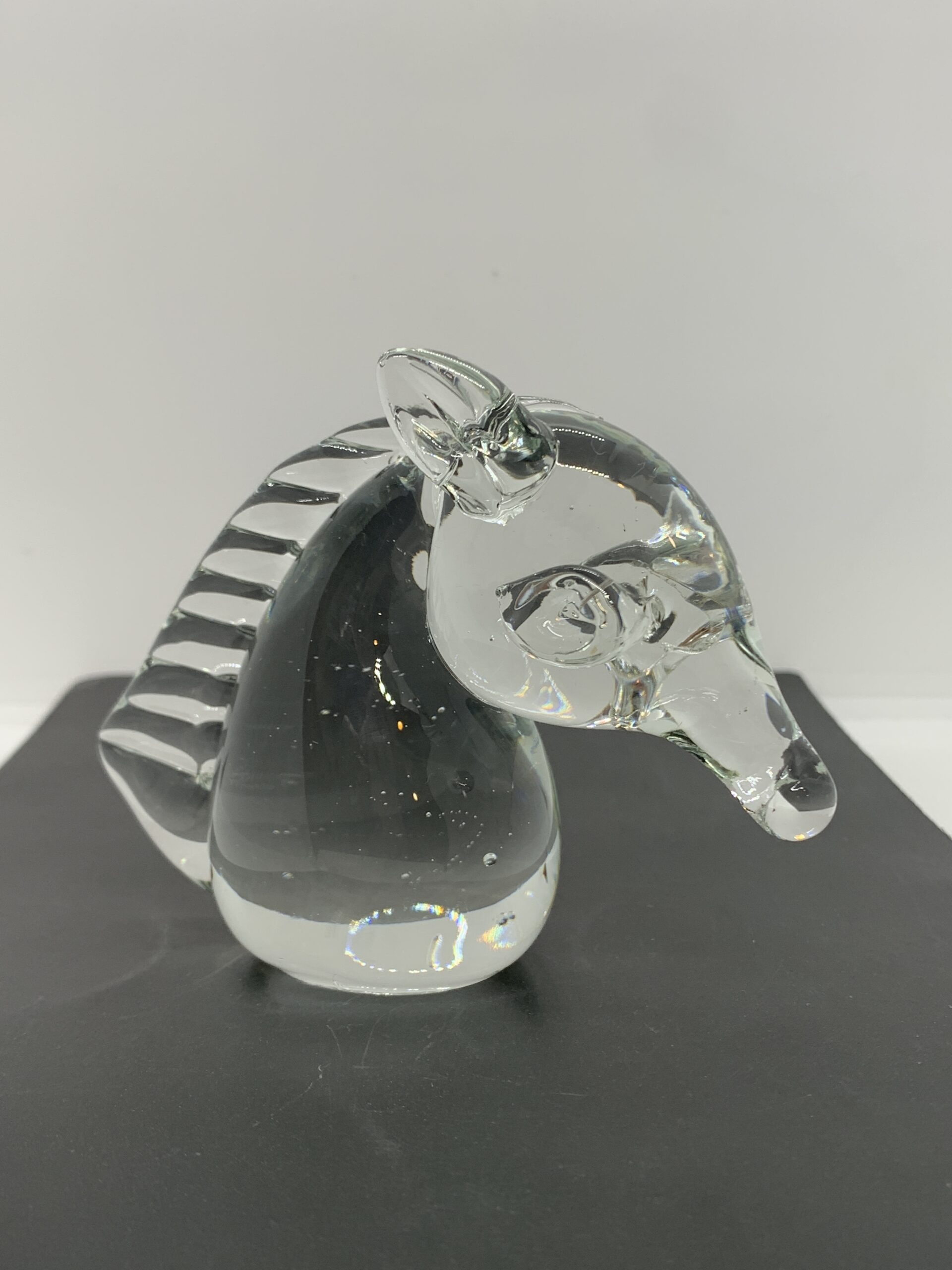 Vintage Clear Glass Horse Head Paperweight 9cm - Vintage Keepsakes