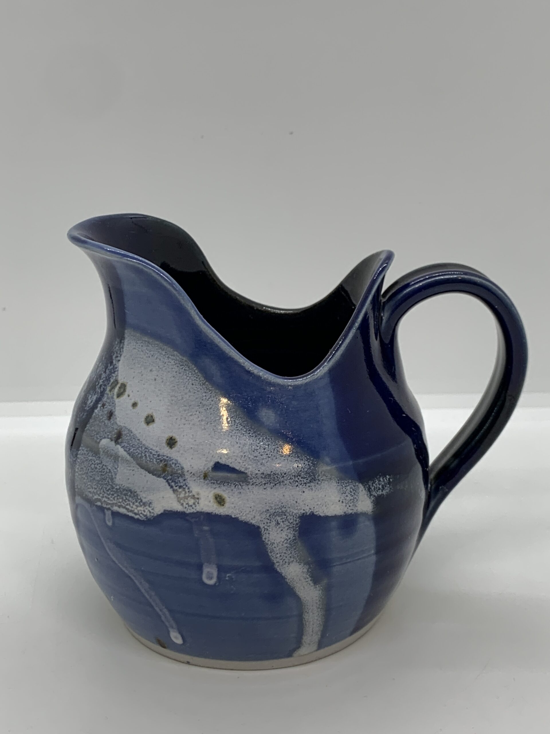 Pottery Blue Milk Jug (incised signature) 10cm - Vintage Keepsakes