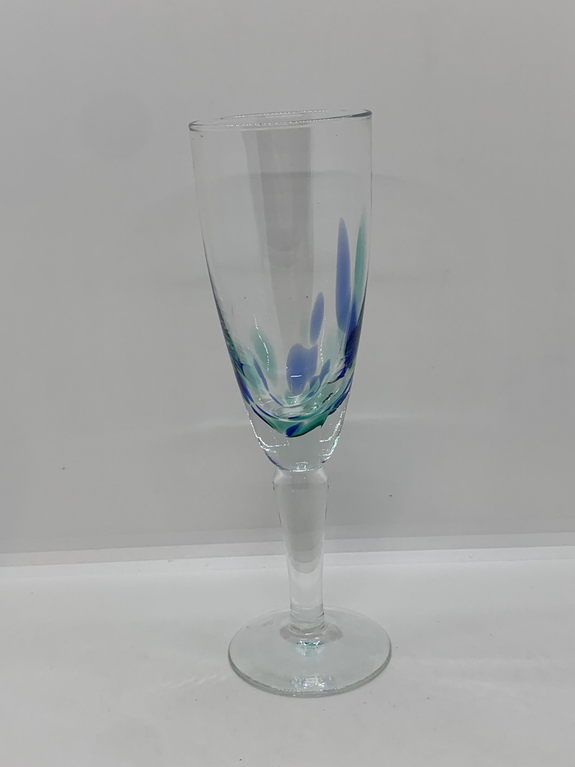 Glass Flute with Blue Splotches 20cm - Vintage Keepsakes