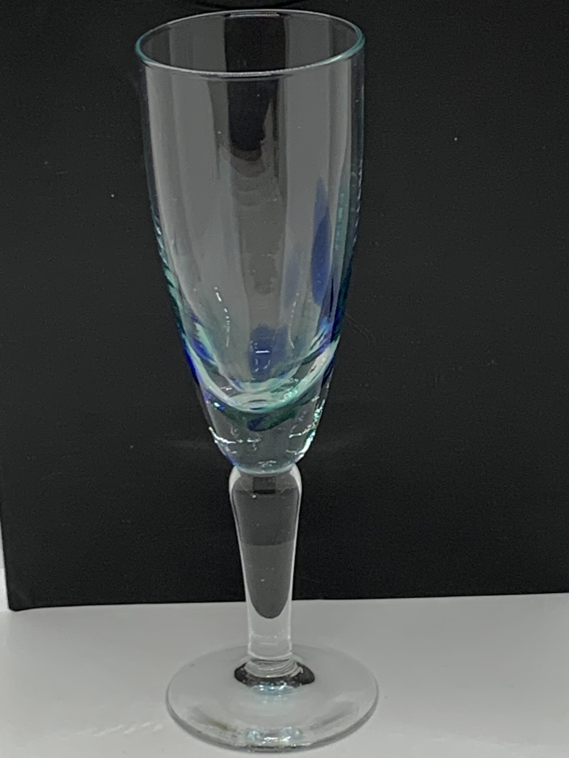 Glass Flute with Blue Splotches 20cm - Vintage Keepsakes