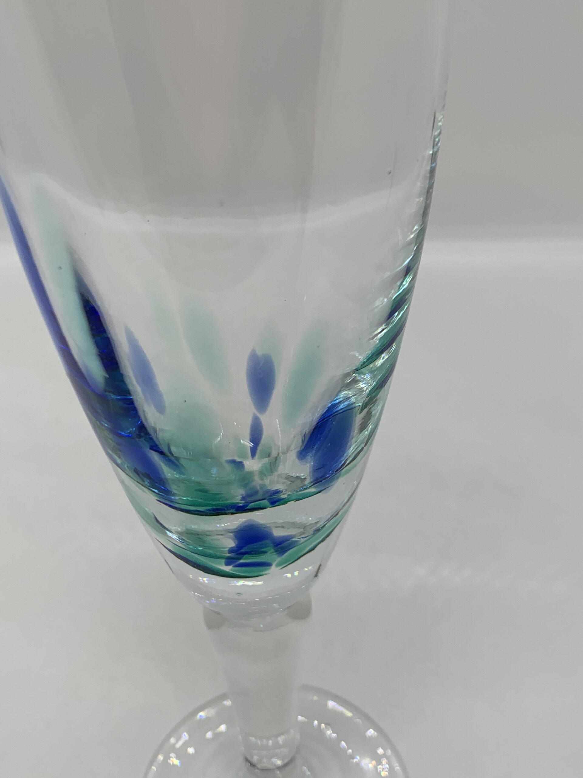 Glass Flute with Blue Splotches 20cm - Vintage Keepsakes