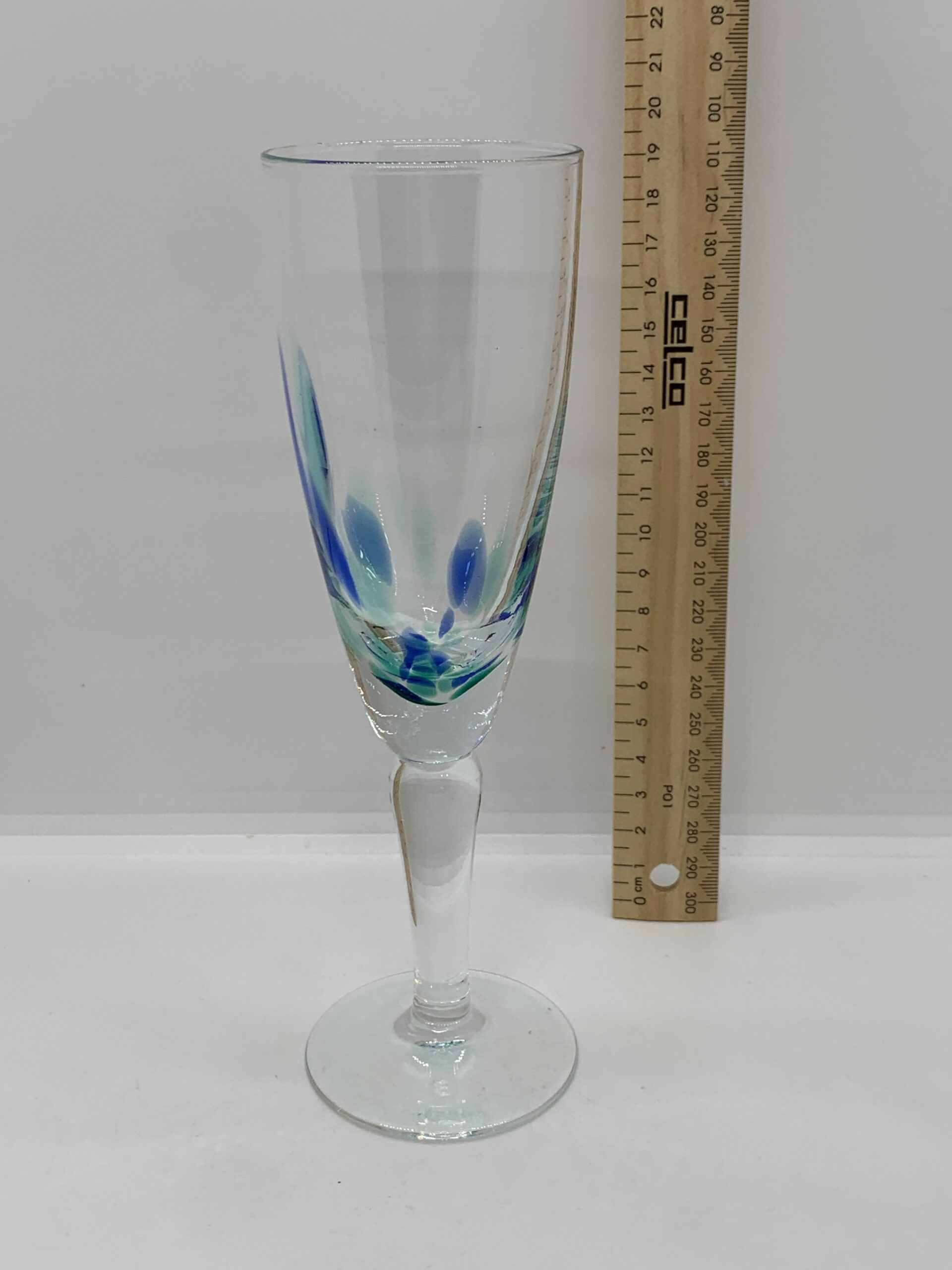 Glass Flute with Blue Splotches 20cm - Vintage Keepsakes
