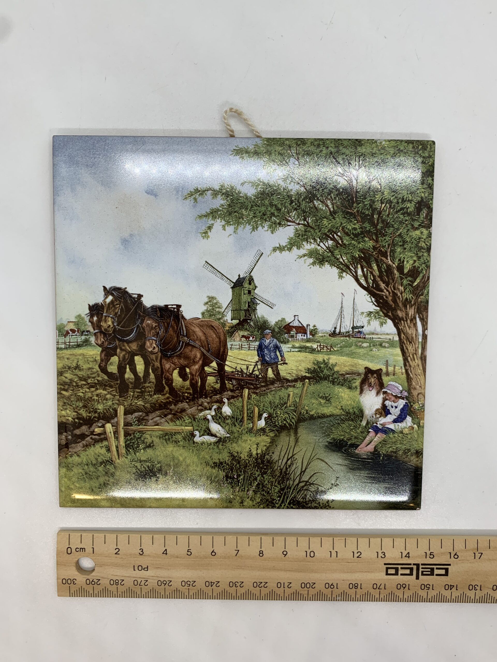 Holland Tile Rural Scene signed JCV Hunnik 91 - 15cm Square - Vintage ...
