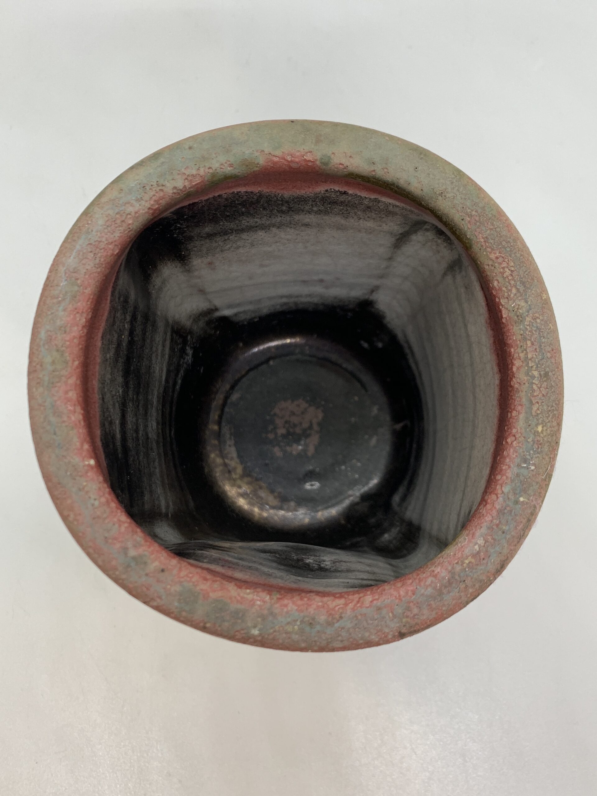 Raku Potery Vase with Mushroom Design to Front 12cm (stamped to bottom ...