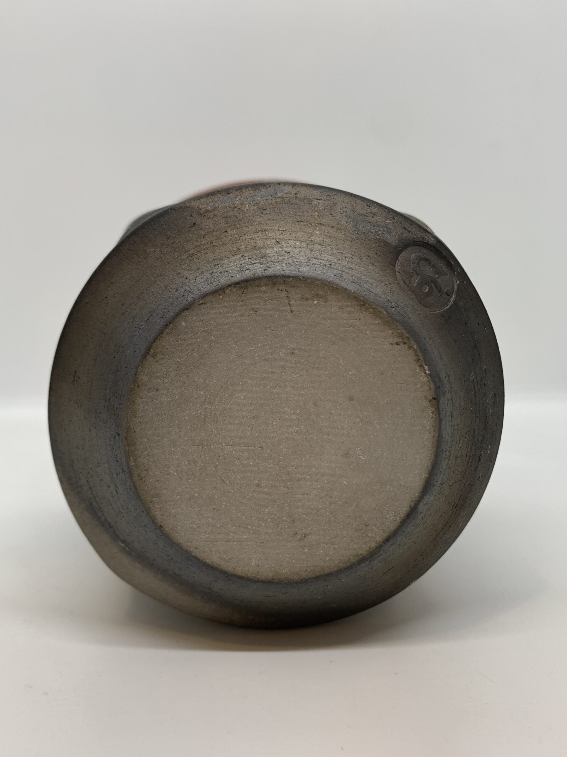 Raku Potery Vase with Mushroom Design to Front 12cm (stamped to bottom ...