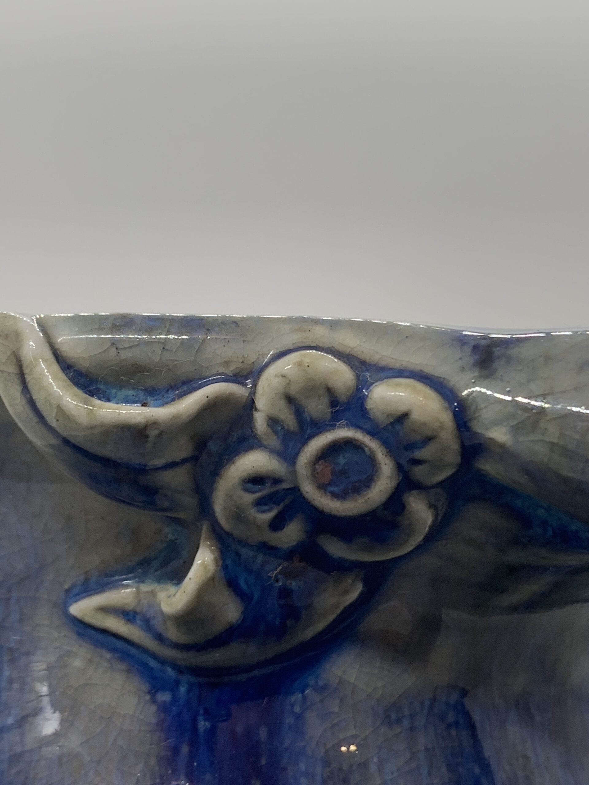Large Pottery Jug with Blue and Grey Tones and Floral Pattern 25cm ...