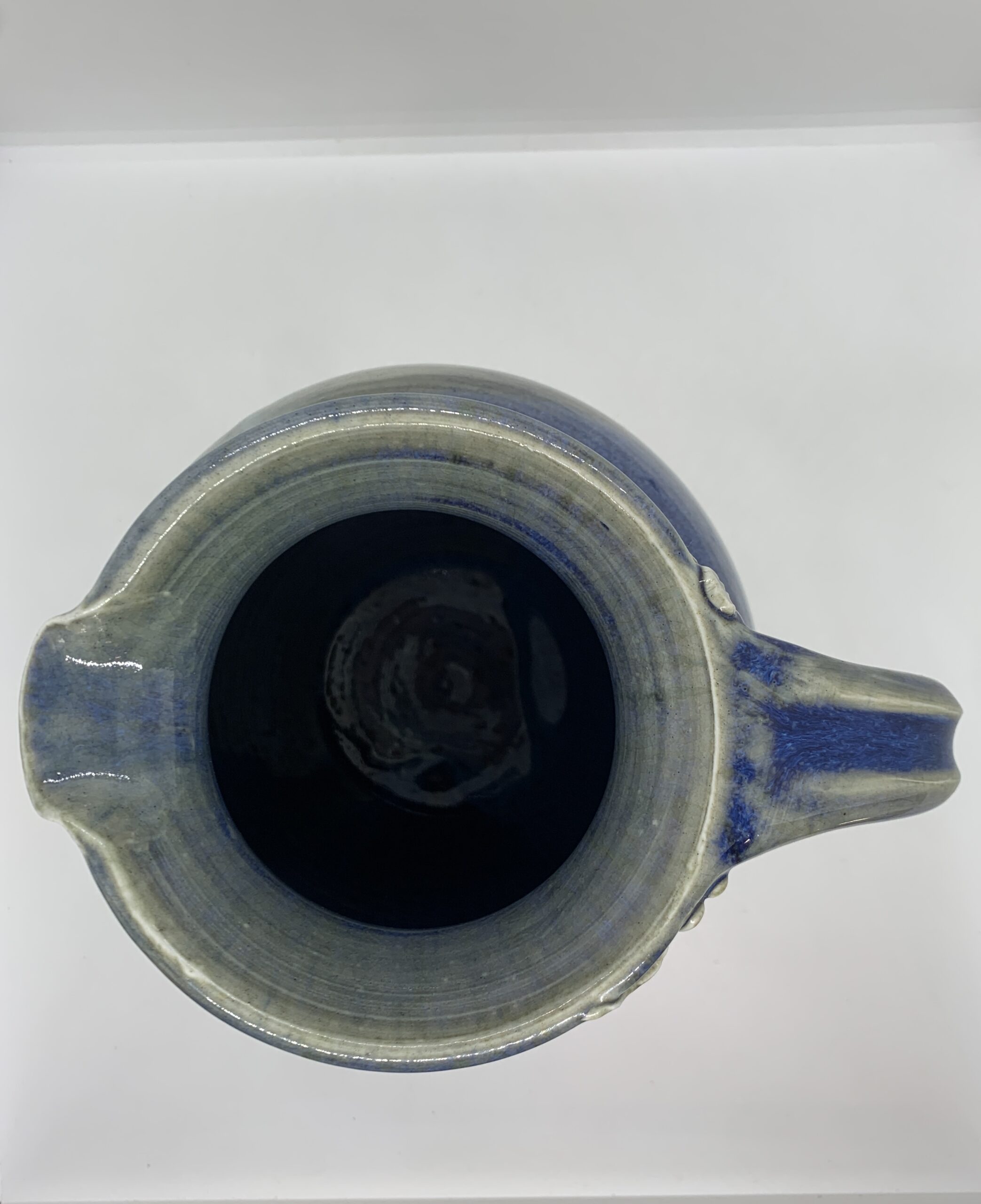 Large Pottery Jug with Blue and Grey Tones and Floral Pattern 25cm ...