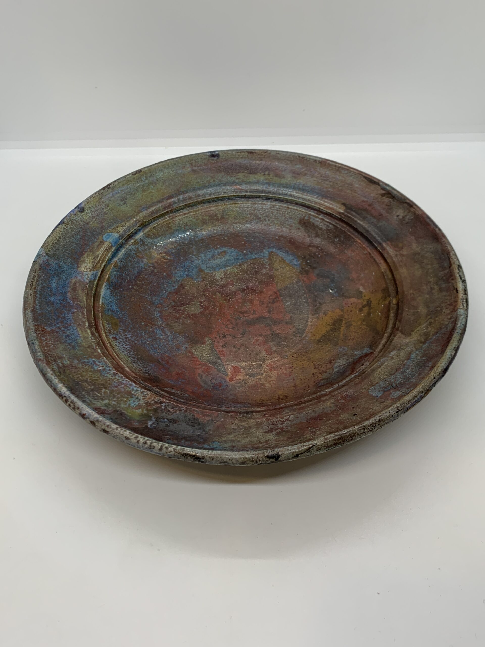 Raku Pottery Plate (incised mark to base) 23cm - Vintage Keepsakes