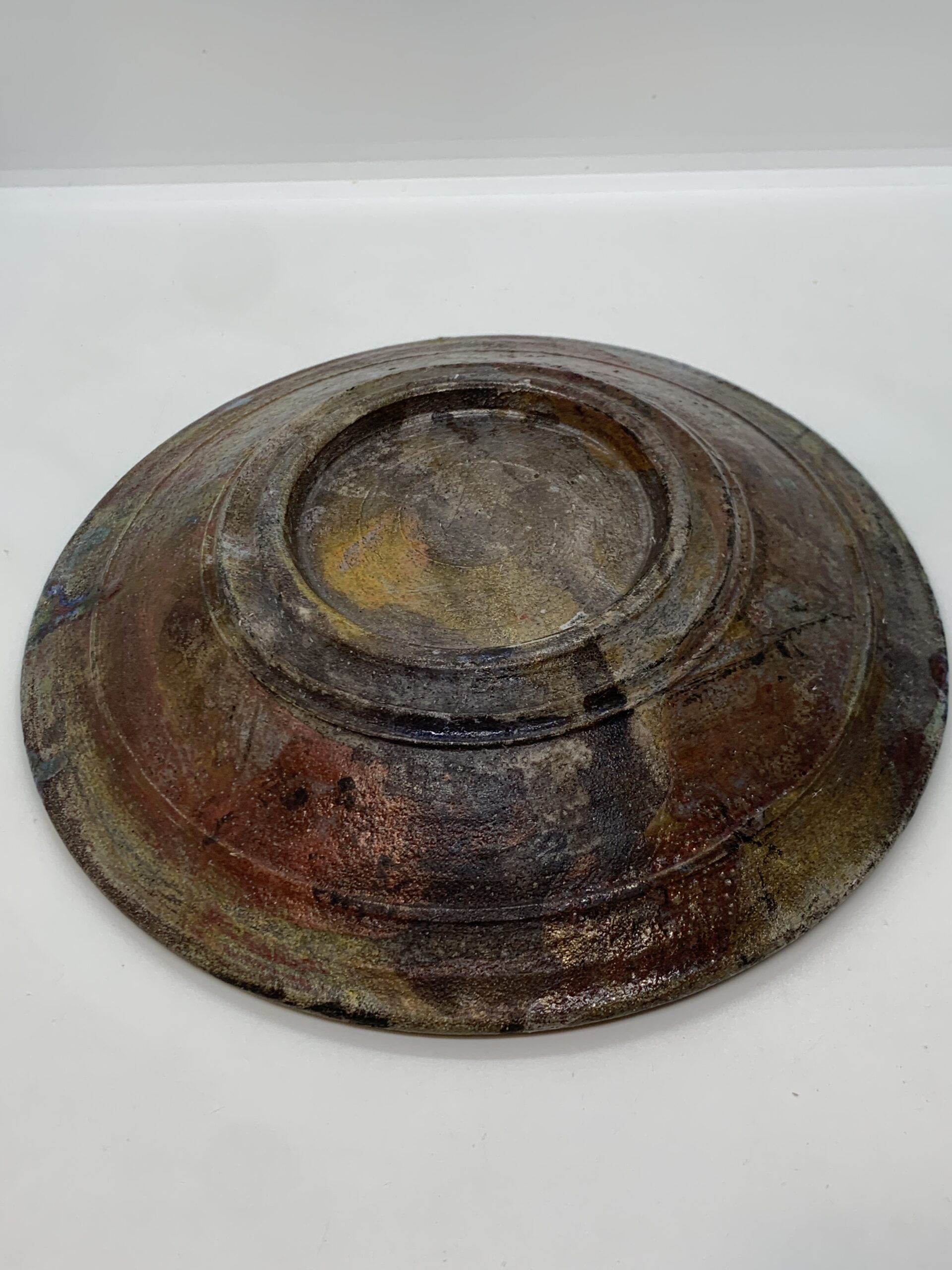 Raku Pottery Plate (incised mark to base) 23cm - Vintage Keepsakes