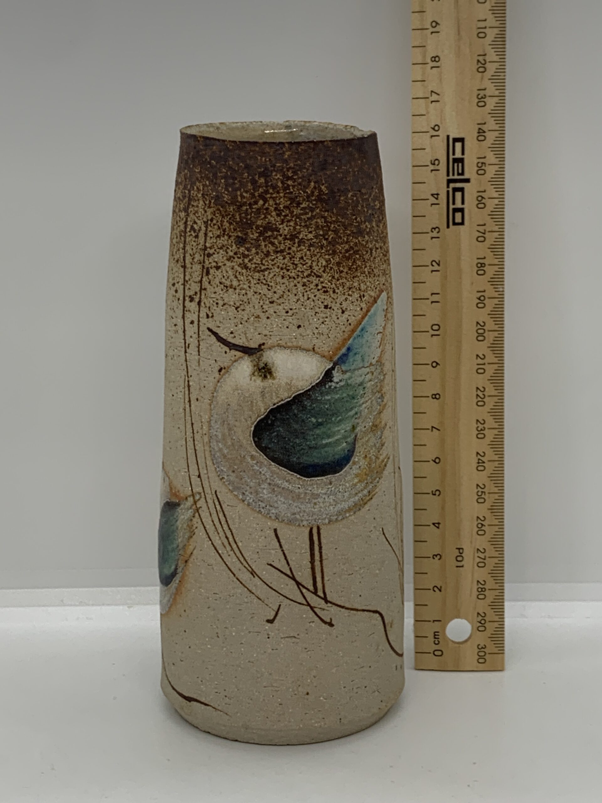 Henry Hackenberger Pottery Vase with Bird Design 16.5cm (tiny chip on ...