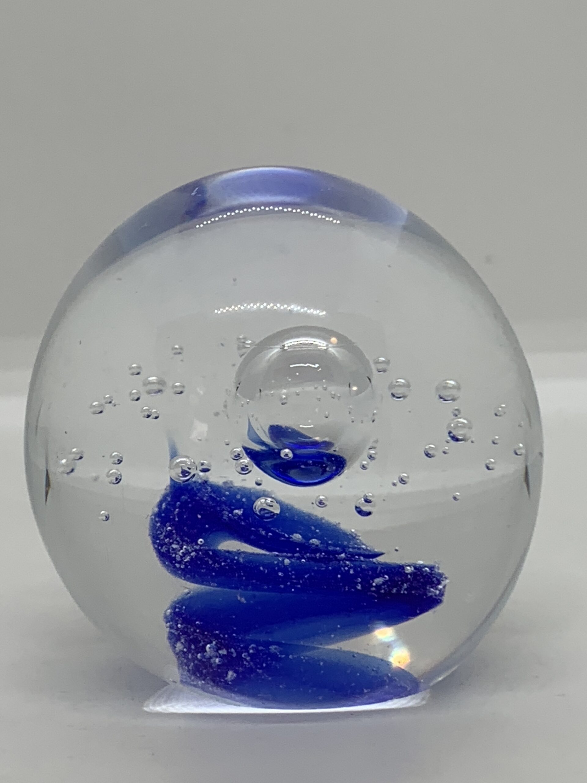 Small Blue Swirl with Controlled Bubble Paperweight 5cm - Vintage Keepsakes