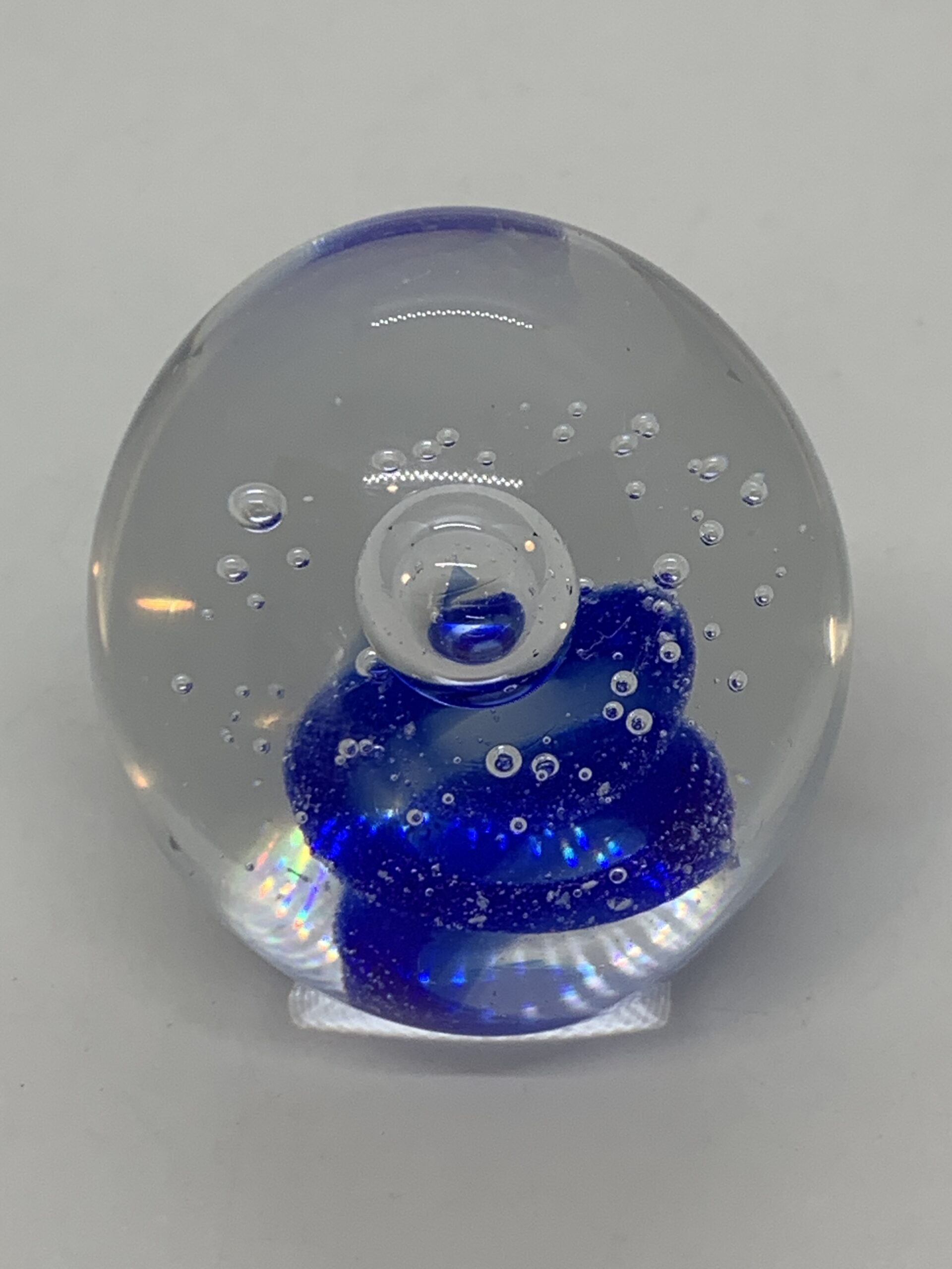 Small Blue Swirl with Controlled Bubble Paperweight 5cm - Vintage Keepsakes
