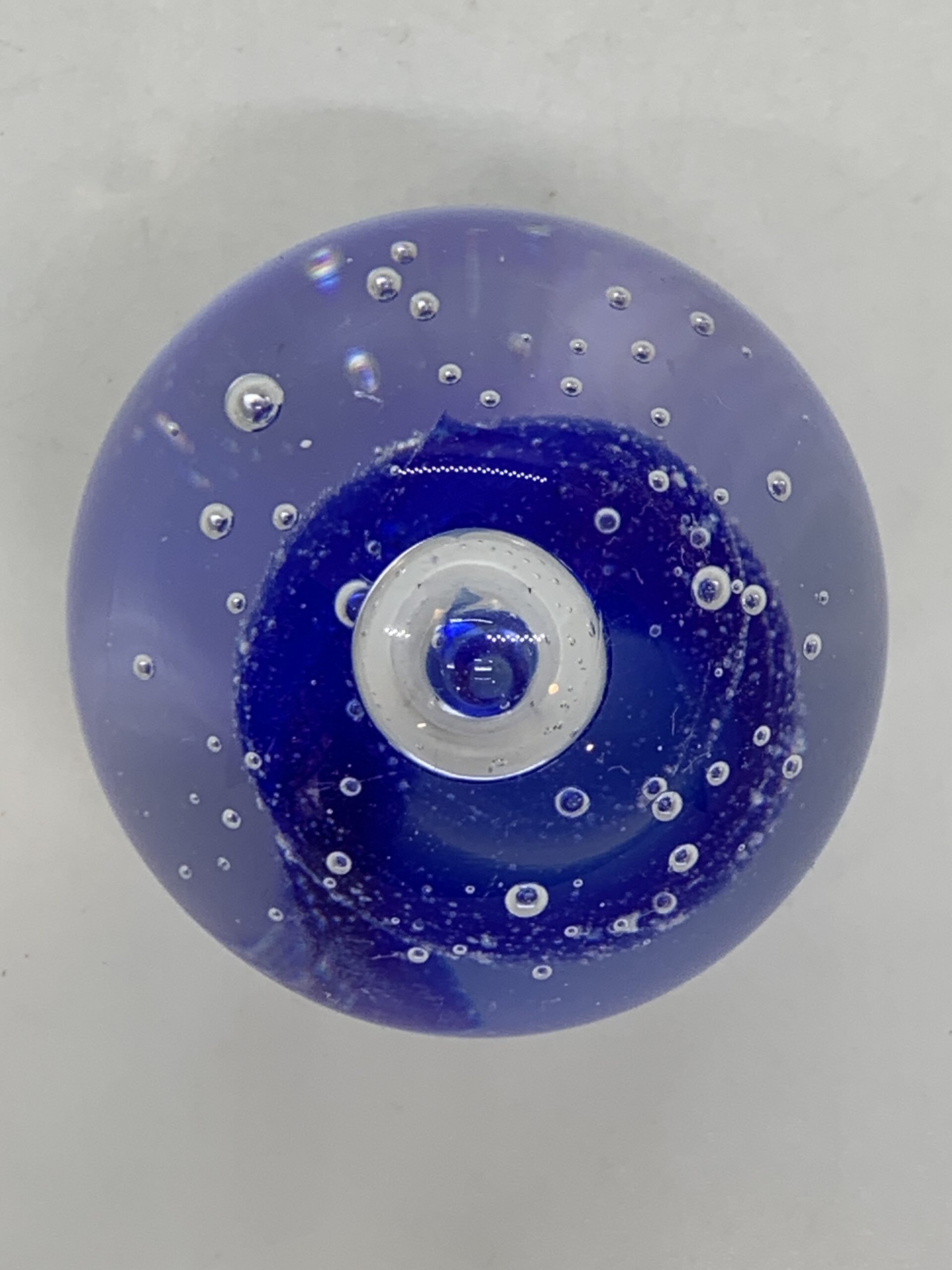 Small Blue Swirl with Controlled Bubble Paperweight 5cm - Vintage Keepsakes