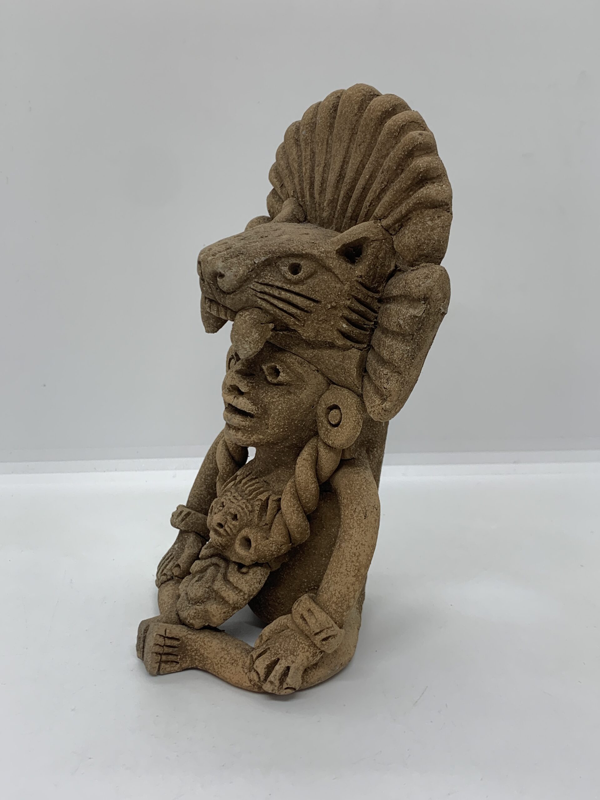 Vintage Mayan Clay Figure - Wearing a Jaguar Headress - 17cm - Vintage ...