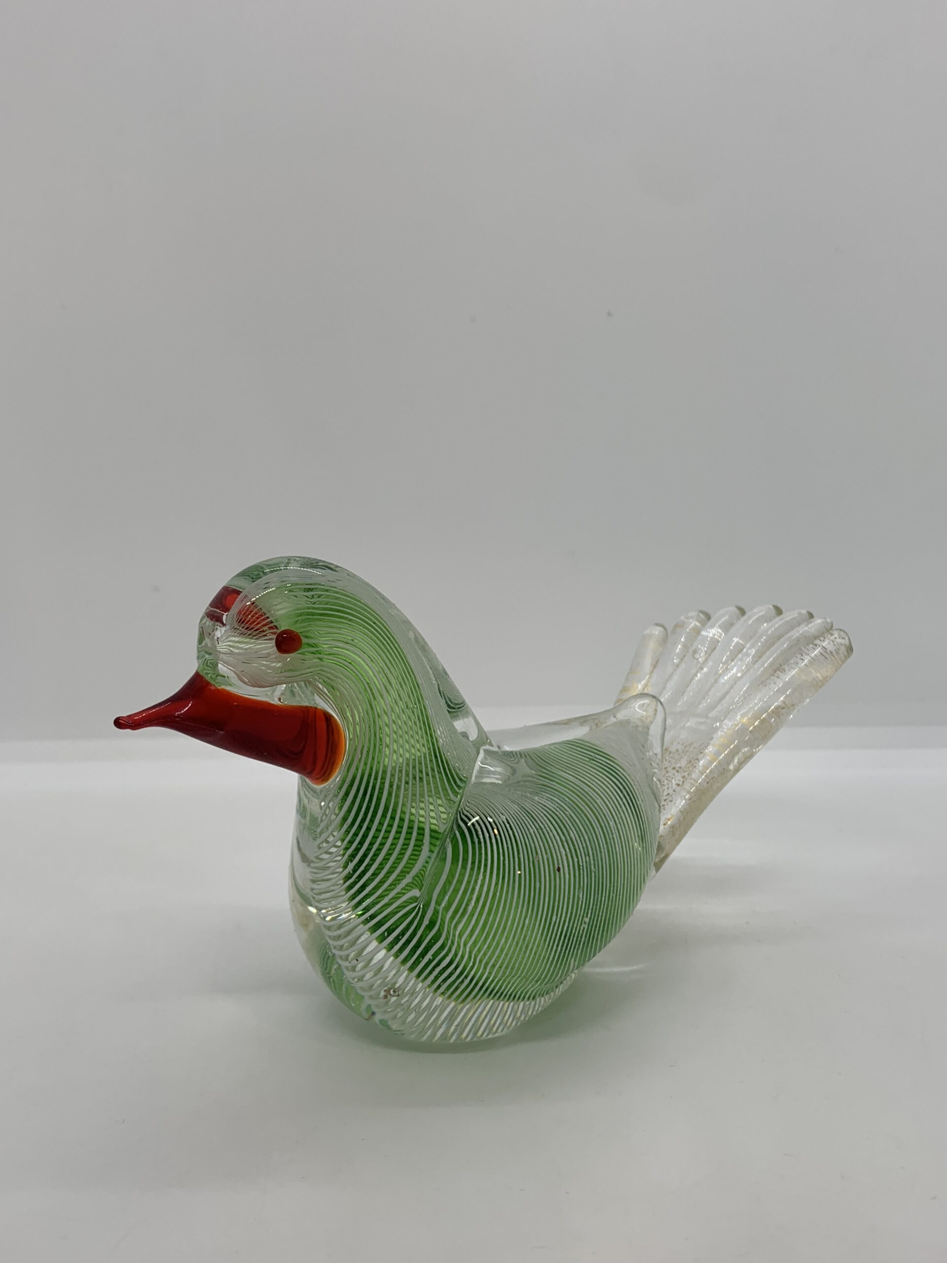 Murano Glass Fantail Bird - gold inclusion in tail - red eye and beak ...