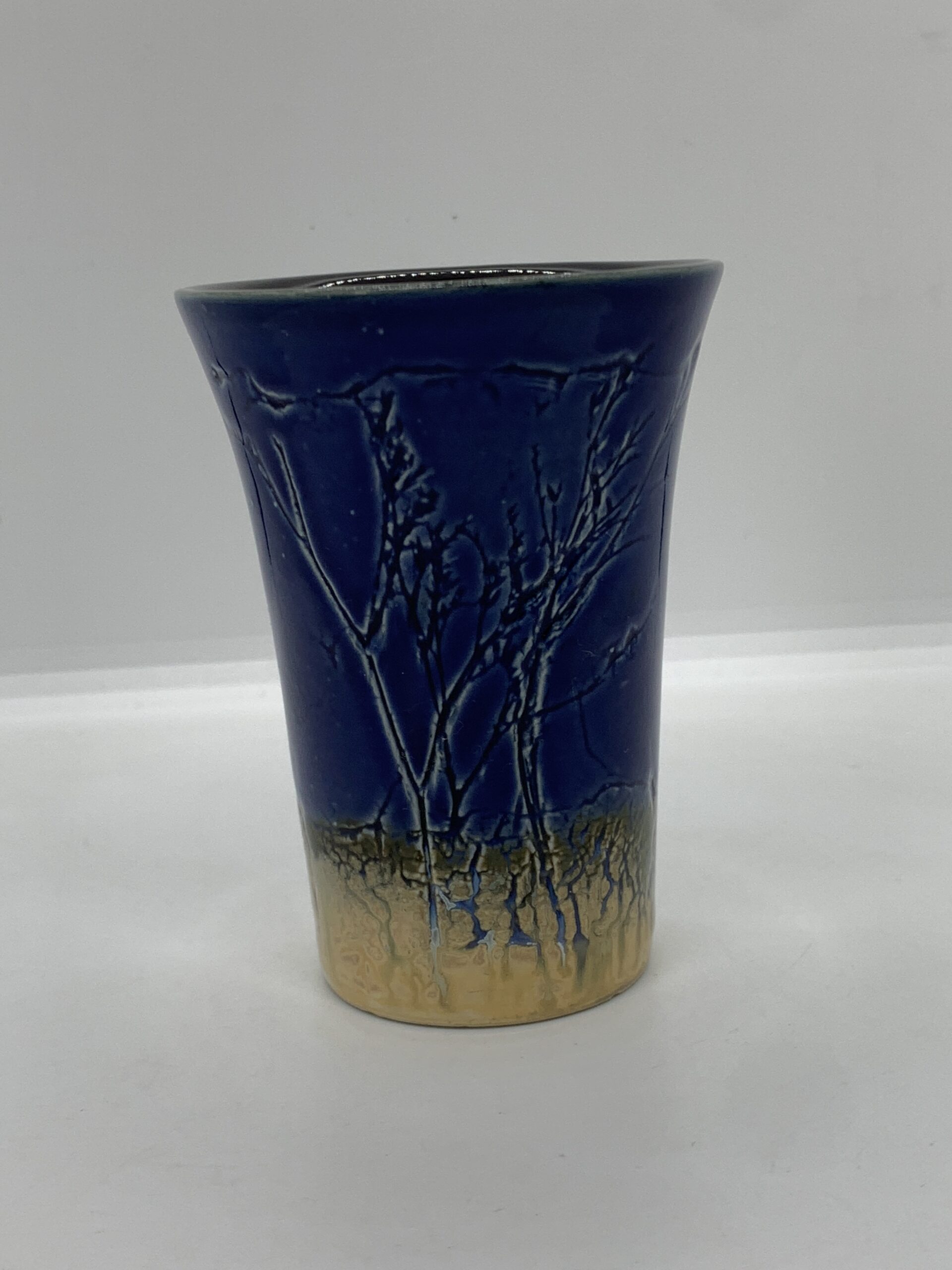 Malaysian Tenmoku Pottery Blue Pottery Cup 12cm - Vintage Keepsakes