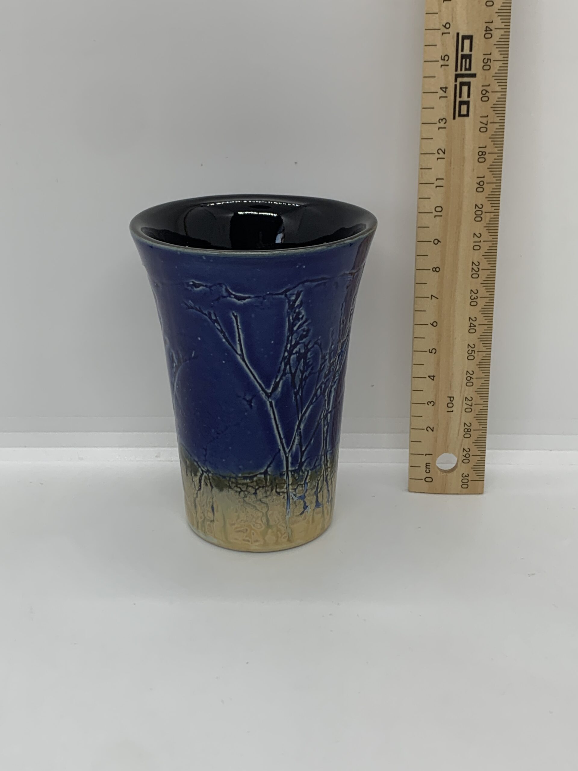 Malaysian Tenmoku Pottery Blue Pottery Cup 12cm - Vintage Keepsakes